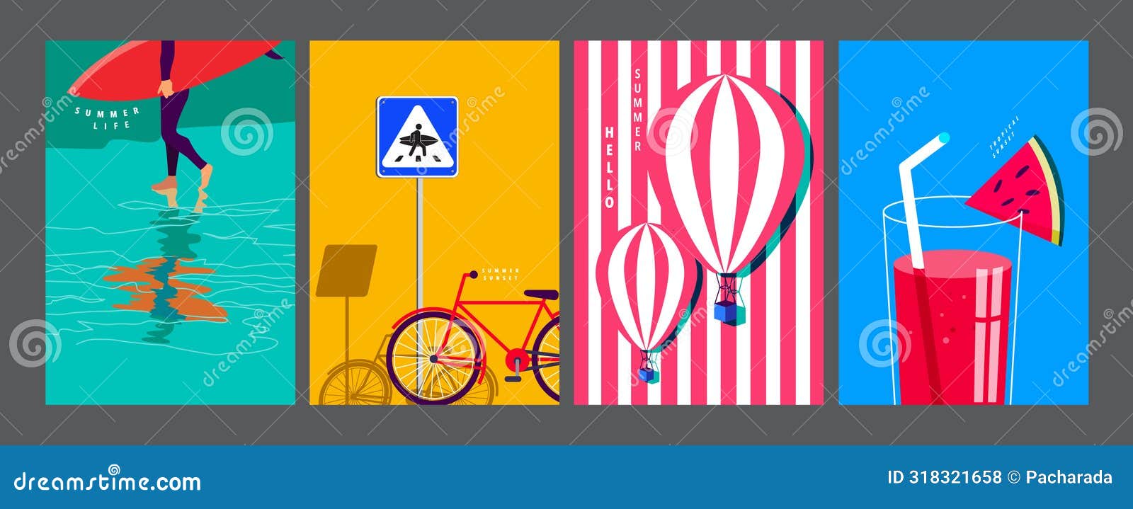 Summer Layout Set, Poster Banner Template, Flat Vector, Colorful ...