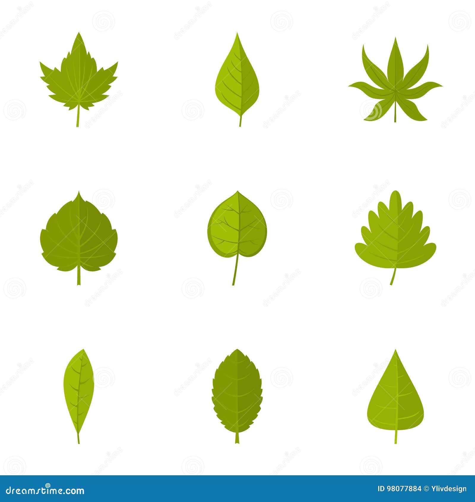 Summer Leaf Icons Set, Flat Style Stock Vector - Illustration of ...