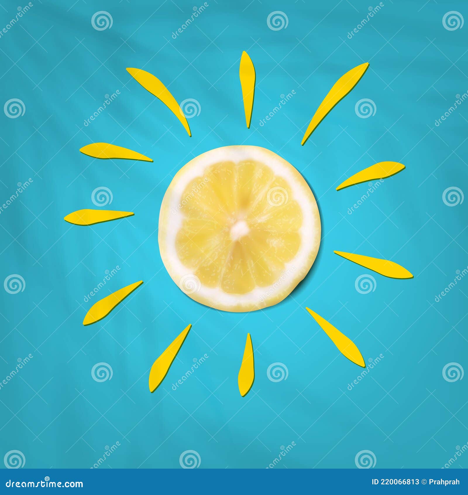 Summer Lemon in Sun Shape on Blue Background Stock Vector ...