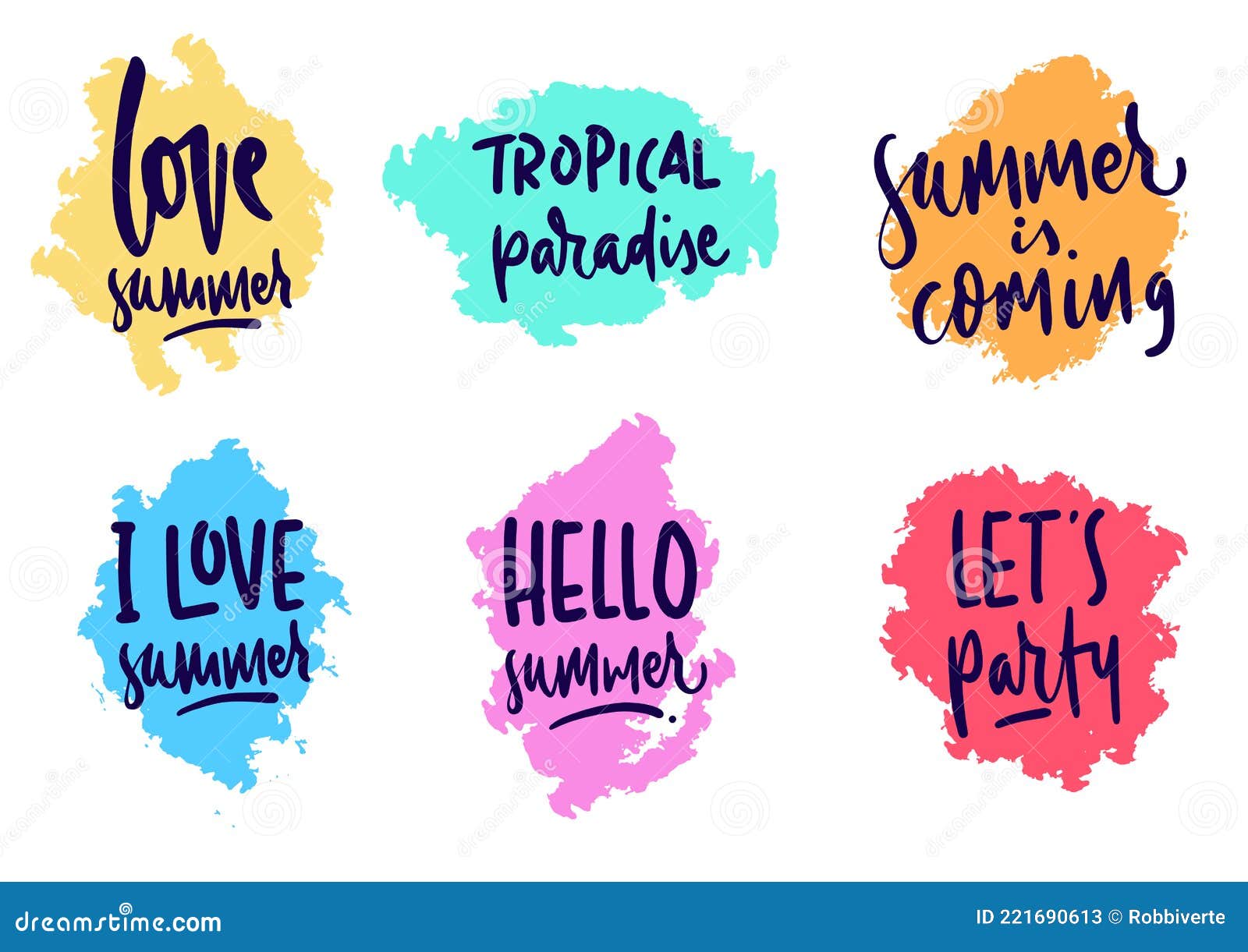 Summer Lettering Design Set Hand Drawn Stock Vector - Illustration of ...
