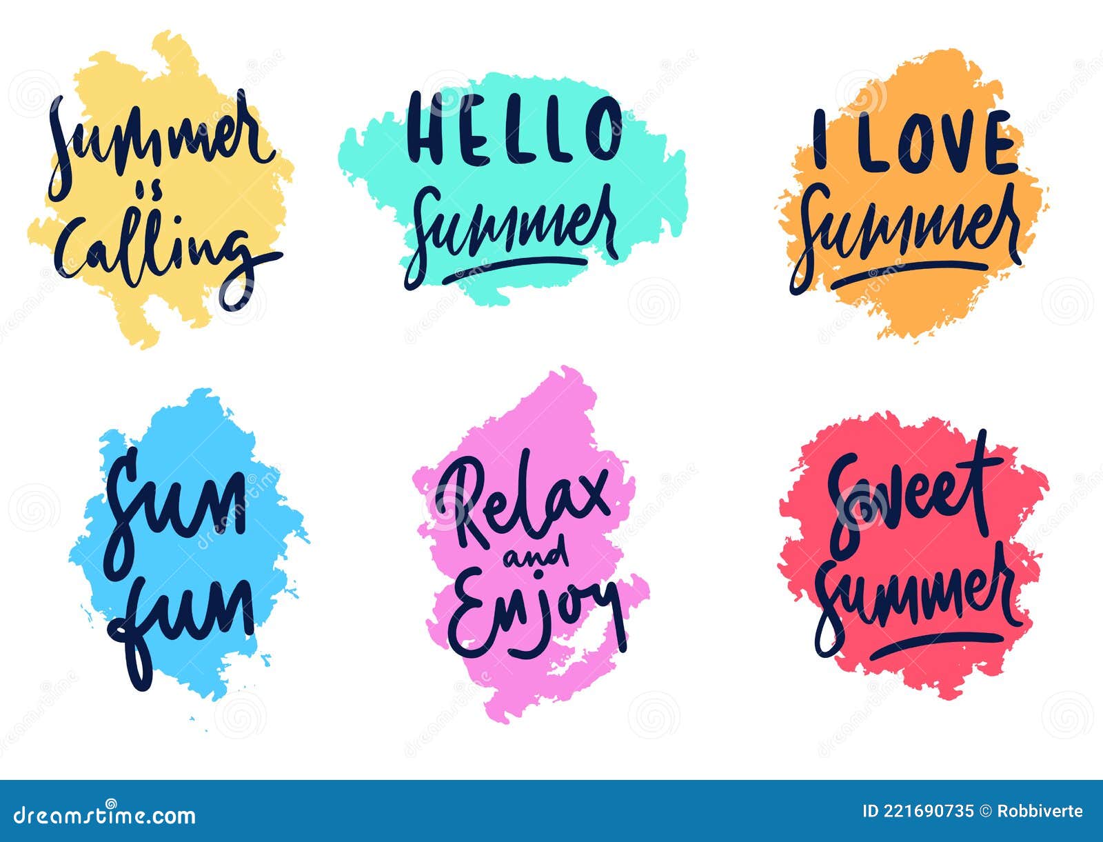 Summer Lettering Design Set Hand Drawn Stock Vector - Illustration of ...