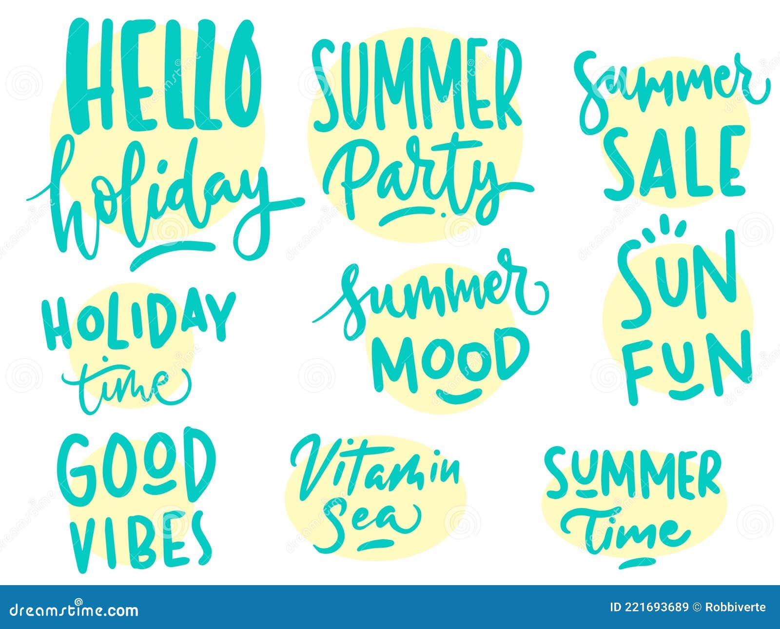 Summer Lettering Design Set Hand Drawn Stock Vector - Illustration of ...