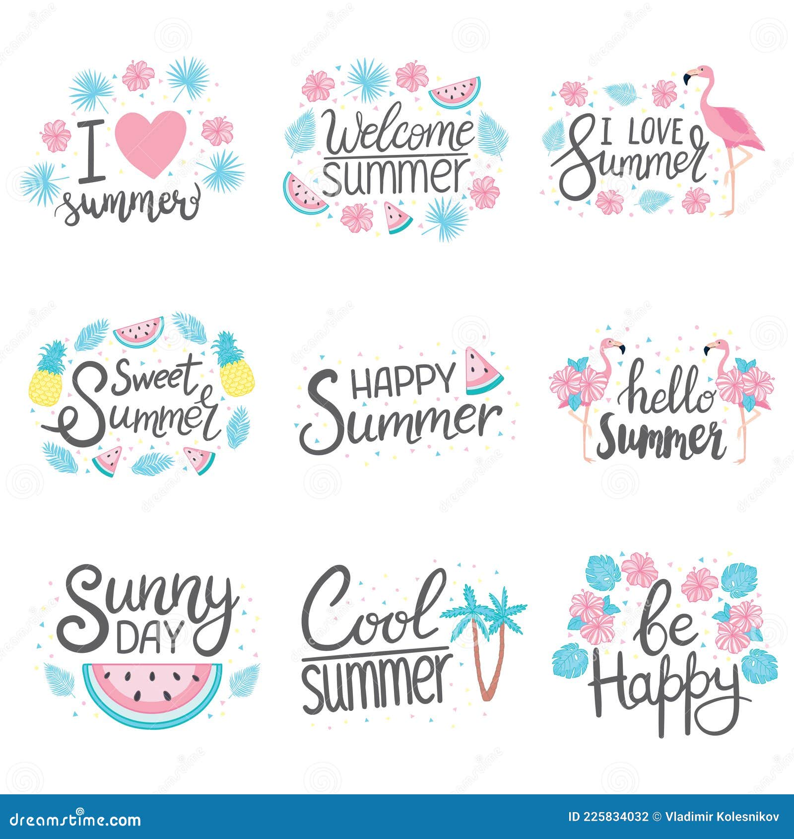 Summer Lettering Design Set - Hand Drawn Vector. Stock Vector ...