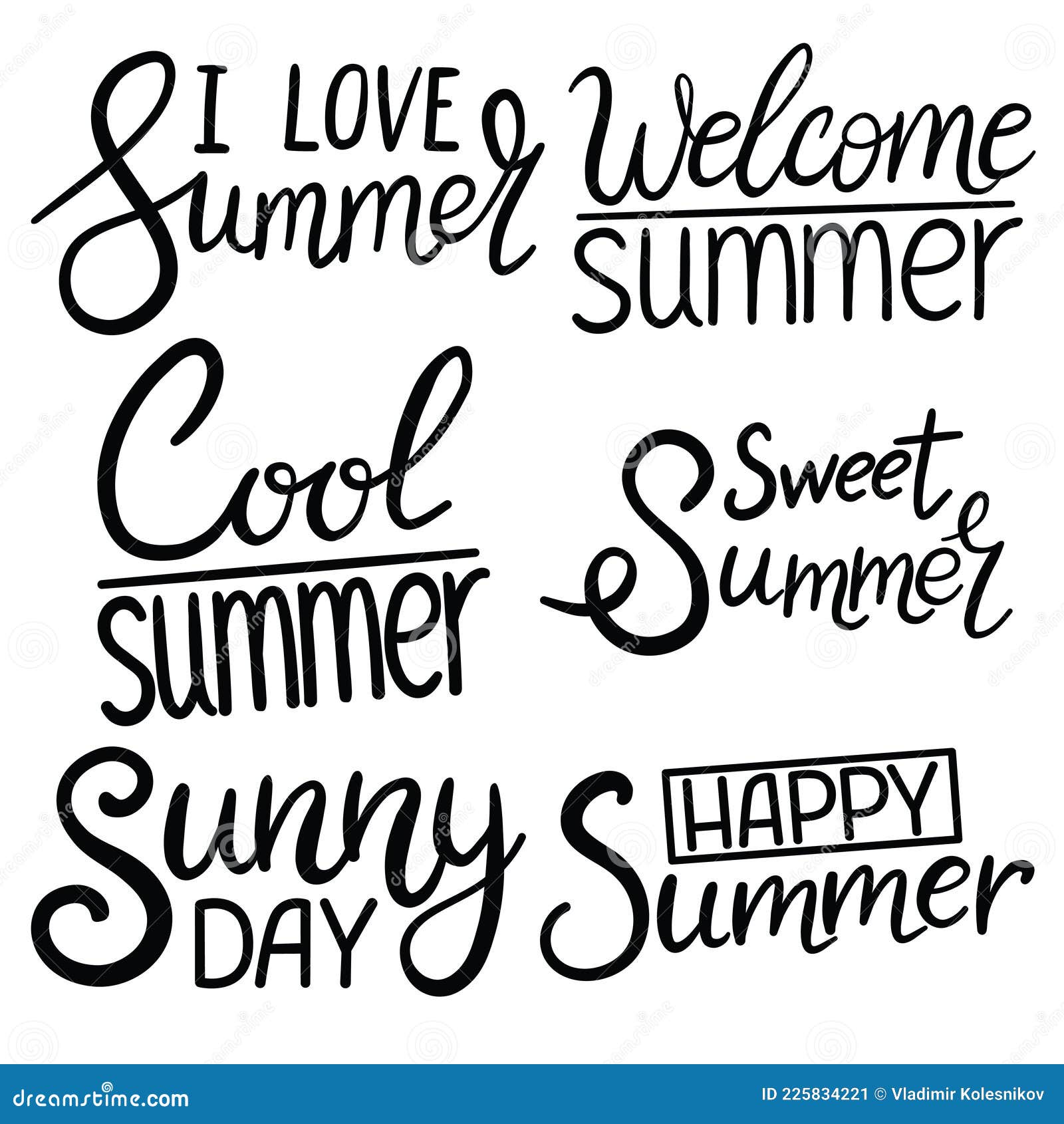 Summer Lettering Design Set - Hand Drawn Vector. Stock Vector ...