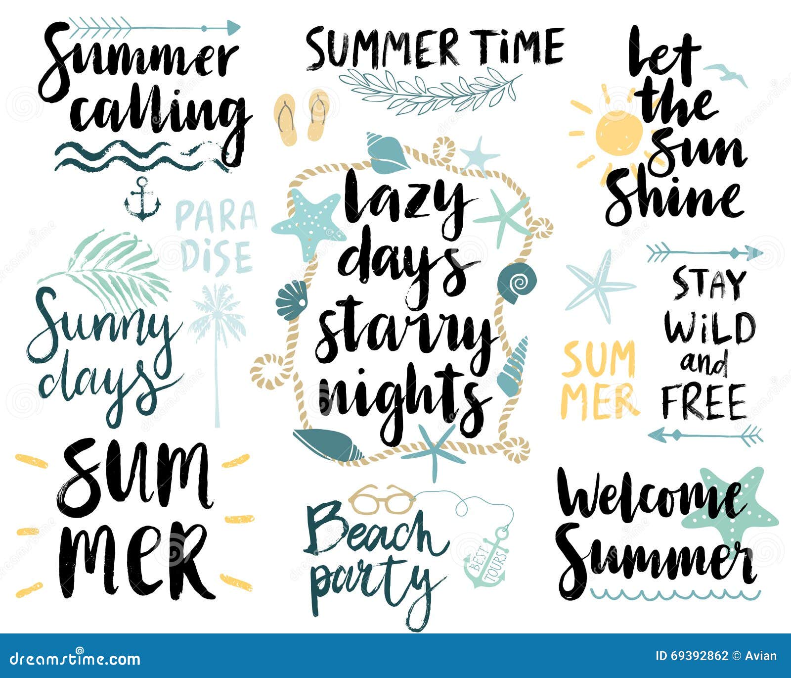 Summer Lettering. Handmade Modern Brush Typography. Template For Banner ...