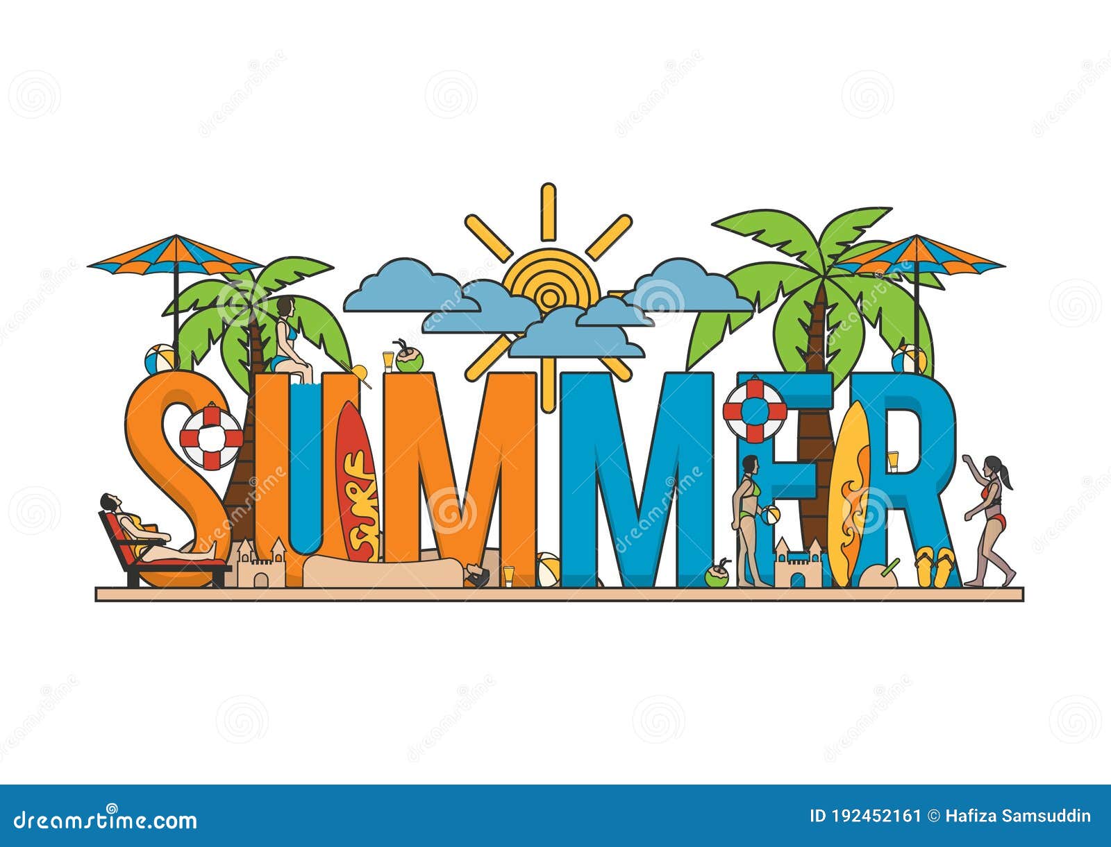 A Summer Lettering Design. Vector Illustration Decorative Design Stock ...