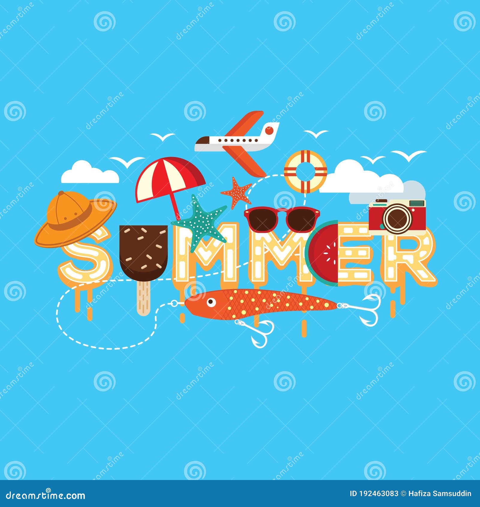 Summer Lettering Design. Vector Illustration Decorative Design Stock ...