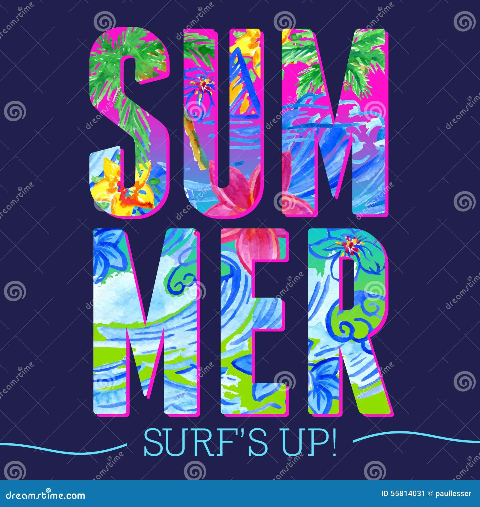 Summer Letters Watercolor Pattern Stock Vector - Illustration of splash ...