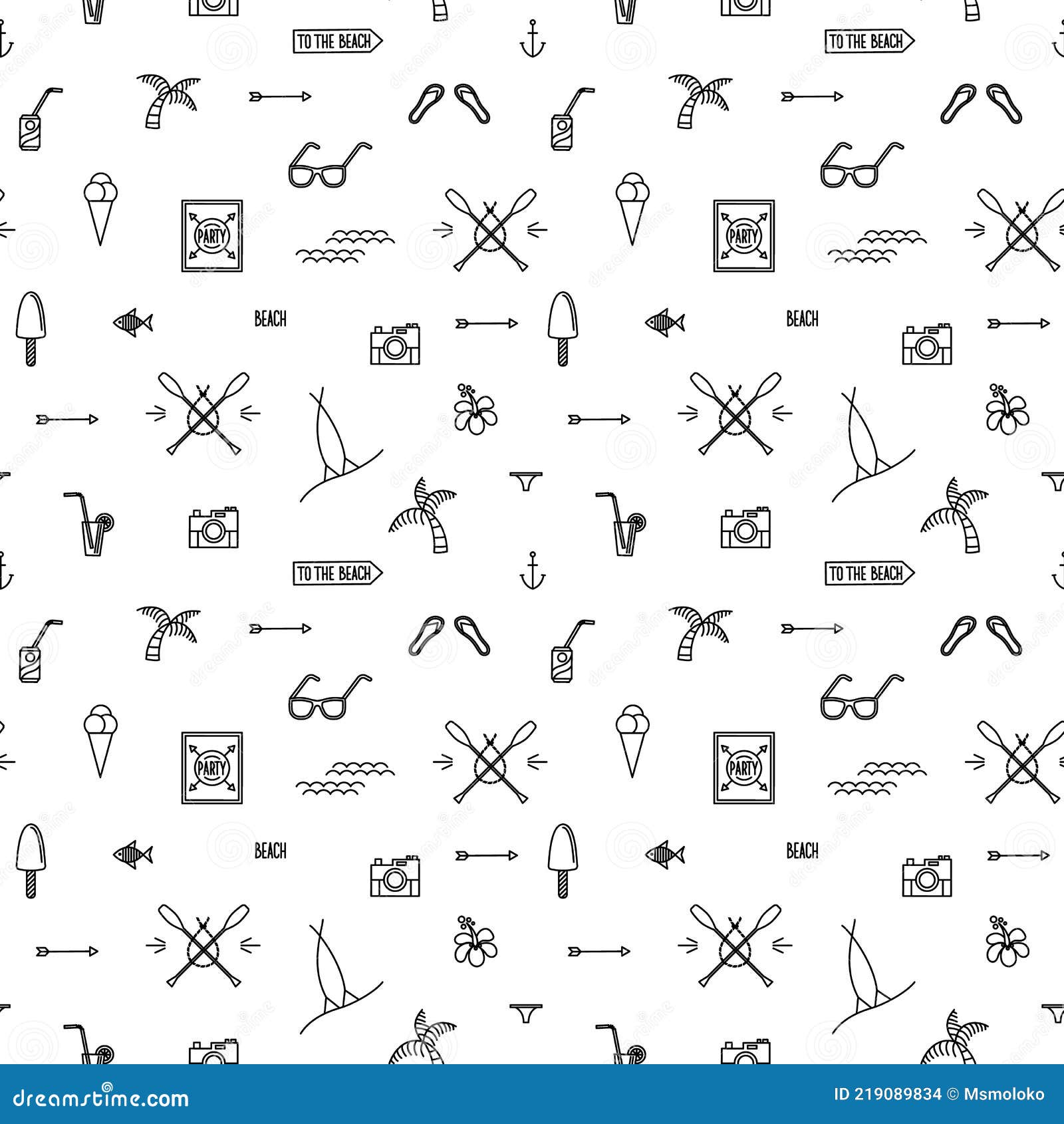 Summer Line Art Beach Pattern Stock Vector - Illustration of wallpaper ...