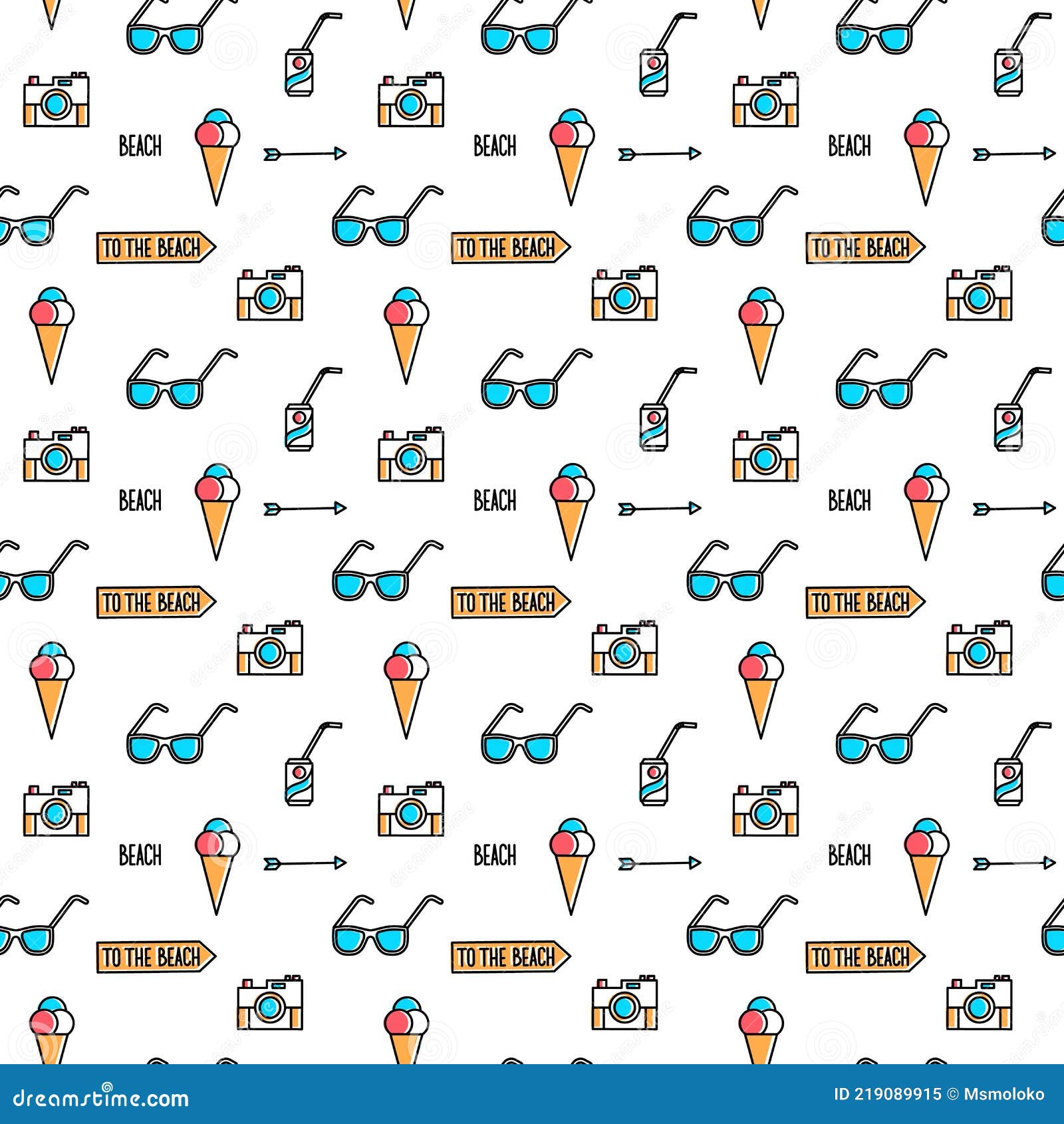 Summer Line Art Beach Pattern Stock Vector - Illustration of line ...