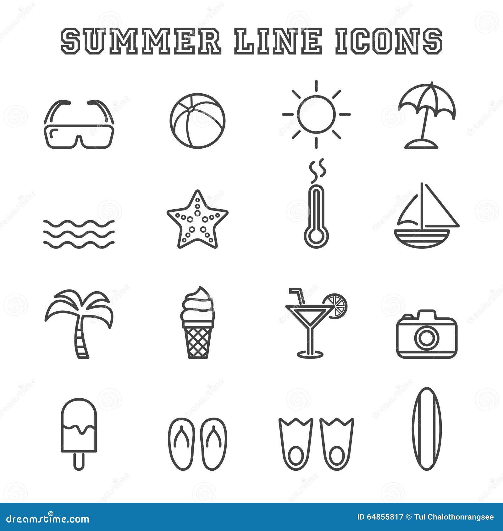Summer line icons stock vector. Illustration of sign - 64855817