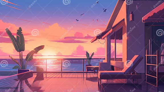 Summer Lofi Wallpaper stock illustration. Illustration of people ...