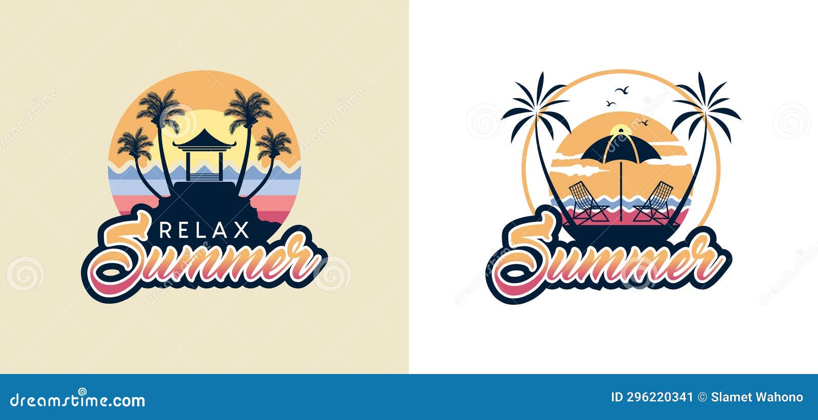 Summer Logo Design with Gazebo and Beach Umbrella Concept Stock ...