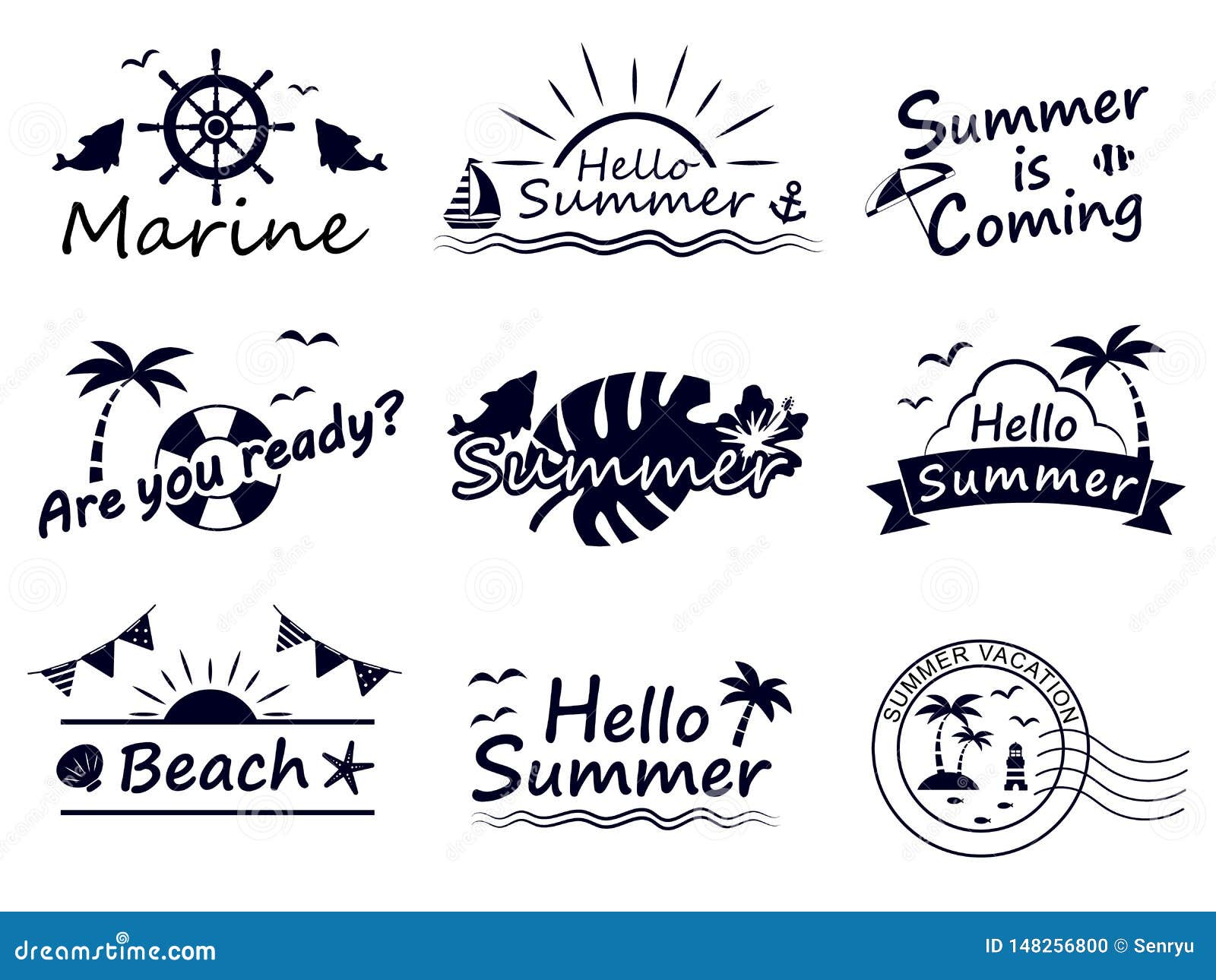 Summer logos1 stock vector. Illustration of flier, monochrome - 148256800