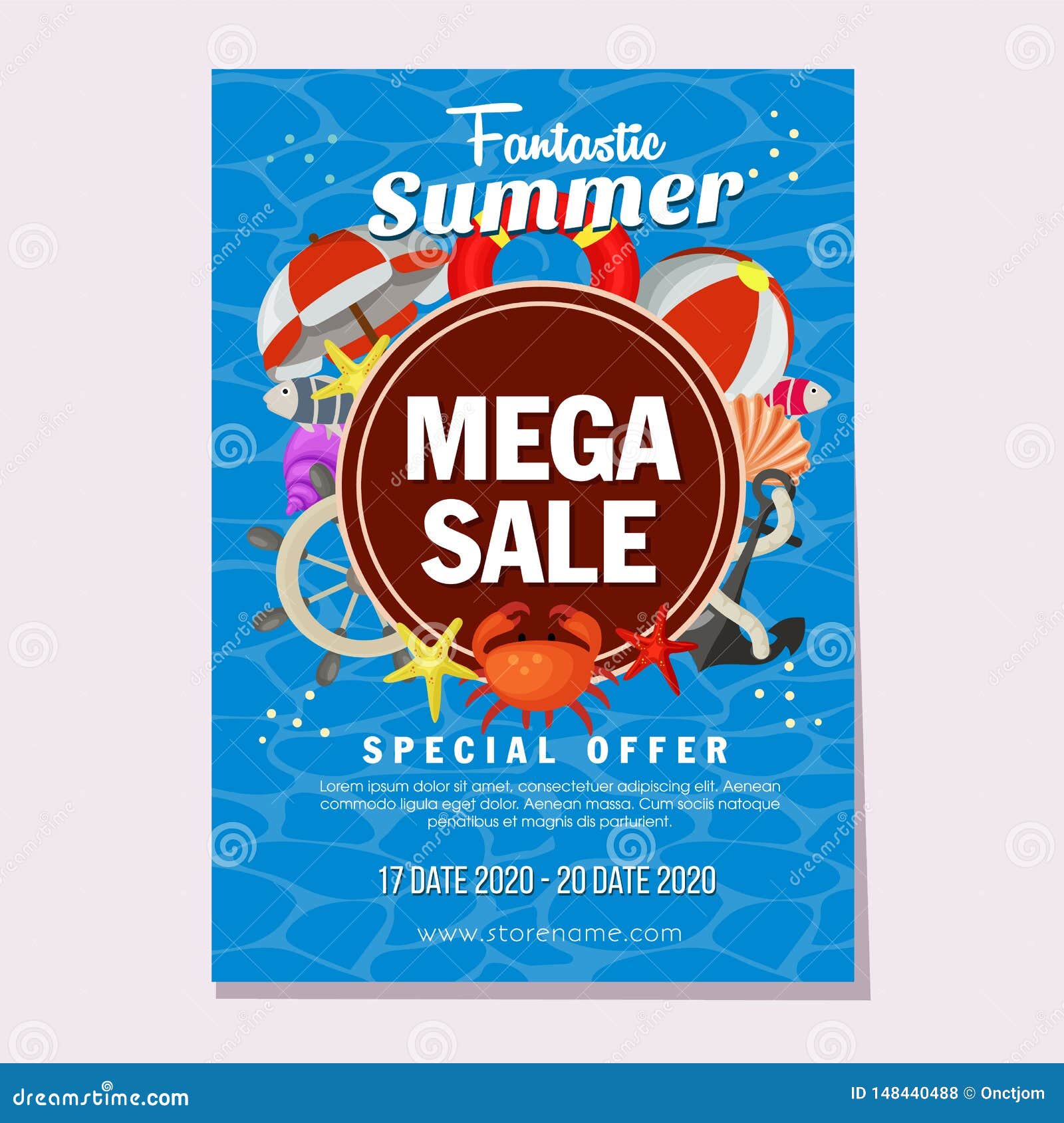 Summer Mega Sales Flat Style Marine Theme Stock Vector - Illustration ...