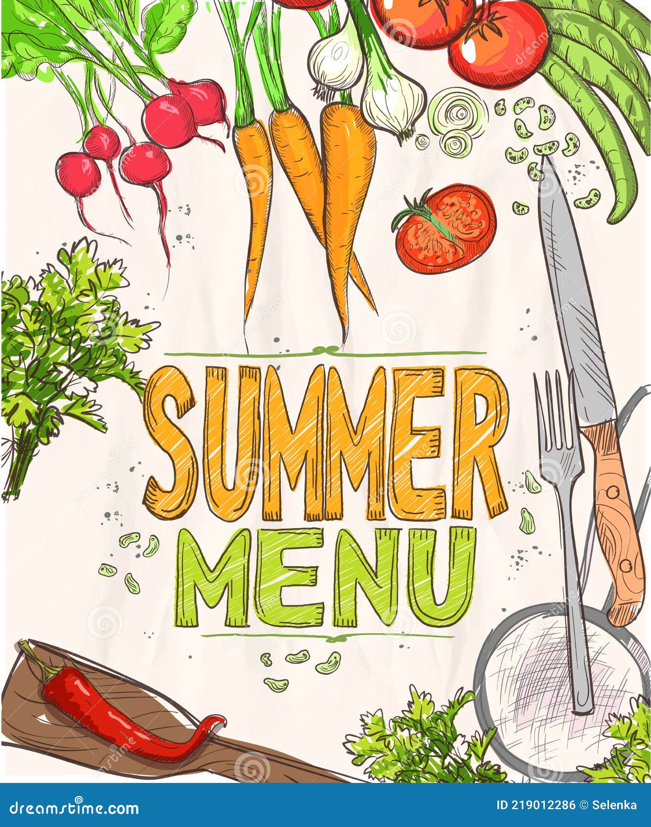 Summer Menu Poster Vector Template with Raw Vegetables Stock Vector ...