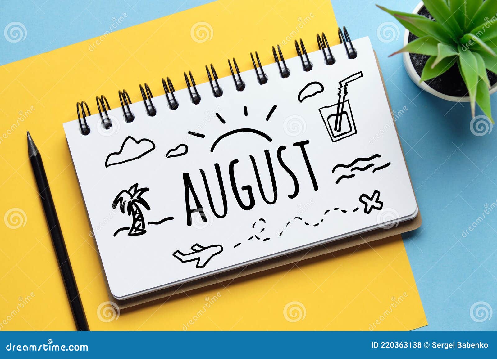 Summer Month August Drawn on a Notebook Stock Photo - Image of summer ...
