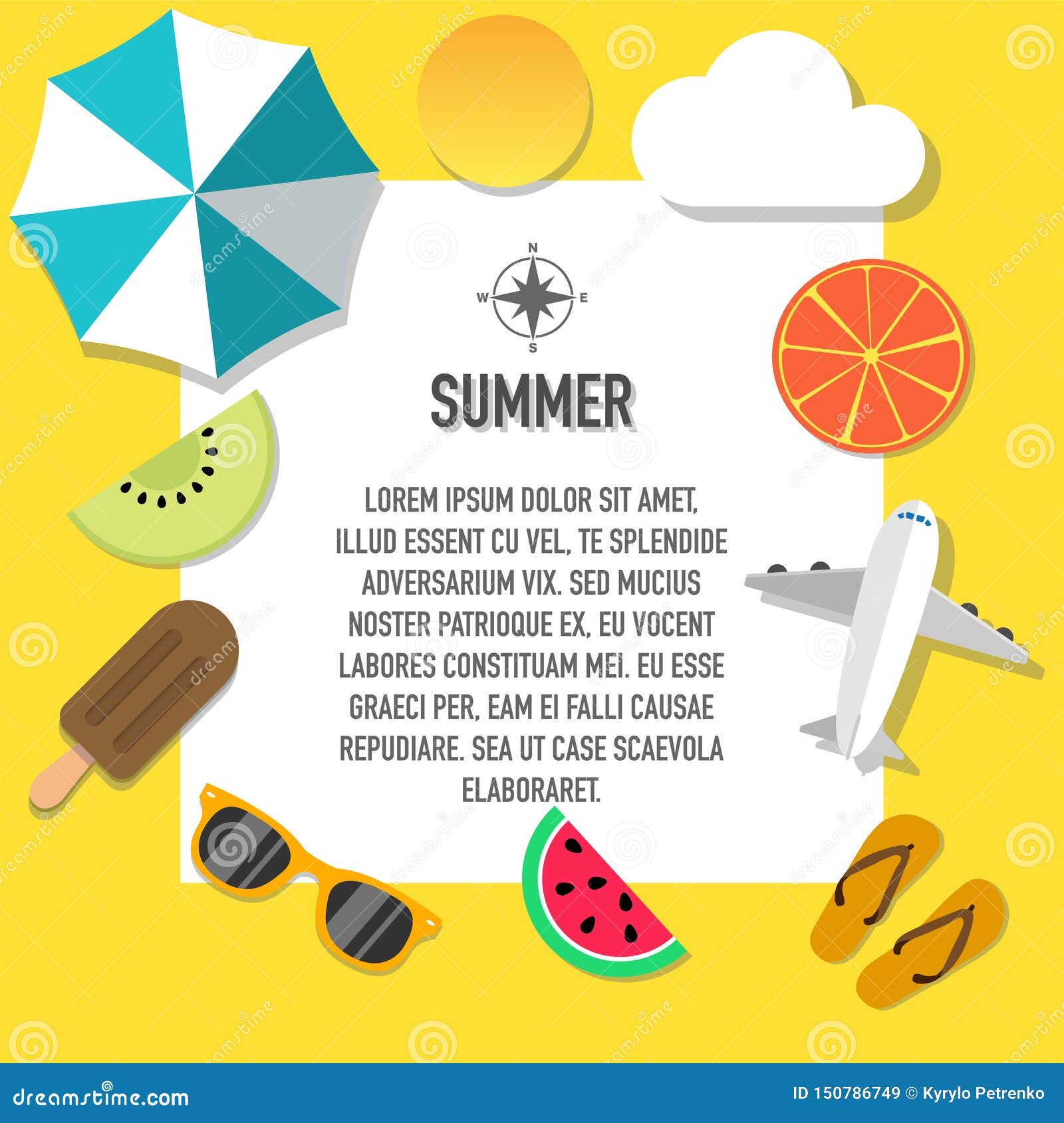 Summer Mood Style Advertisement with Many Objects Stock Vector ...