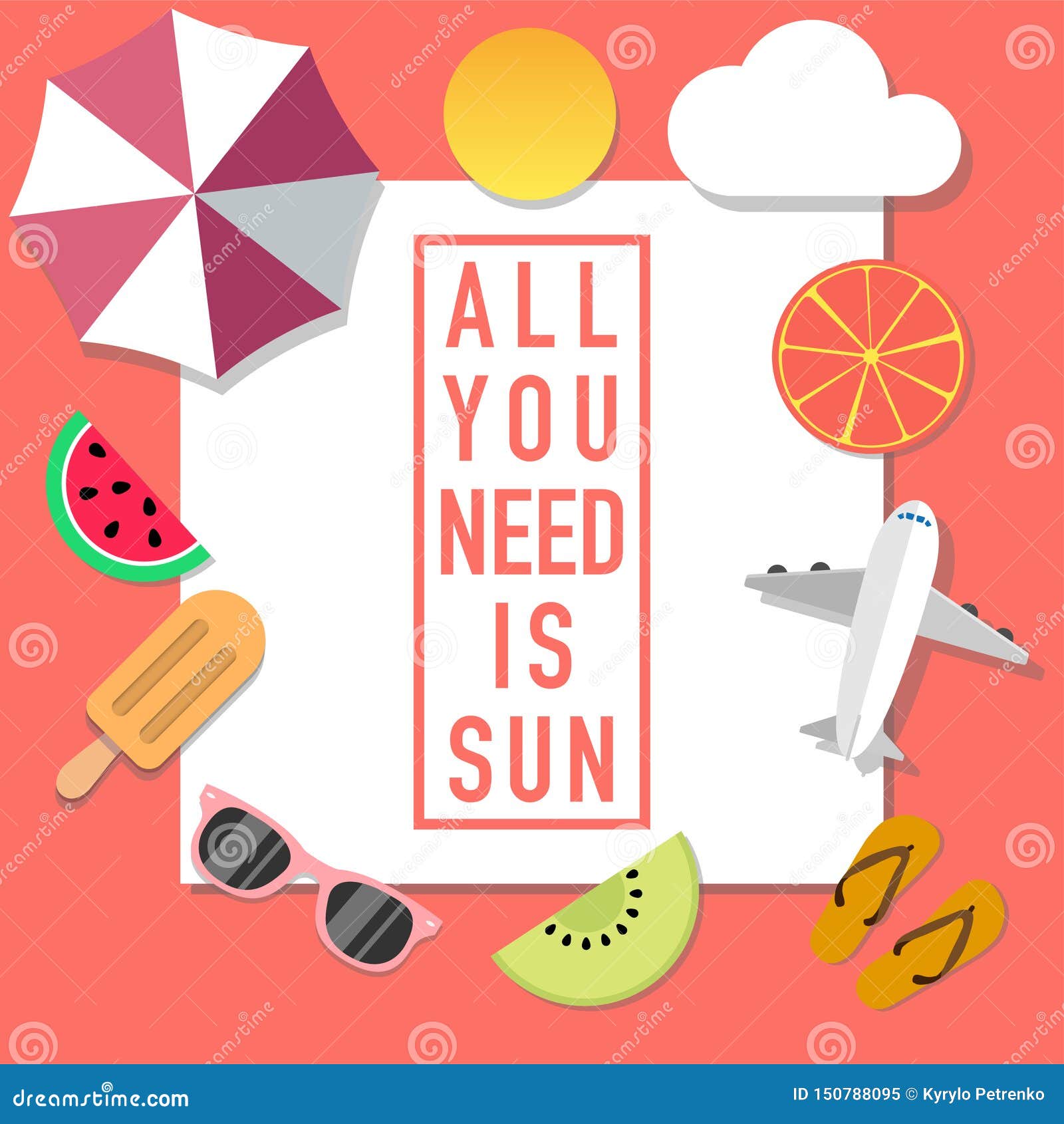Summer Mood Style Advertisement with Many Objects Stock Vector ...