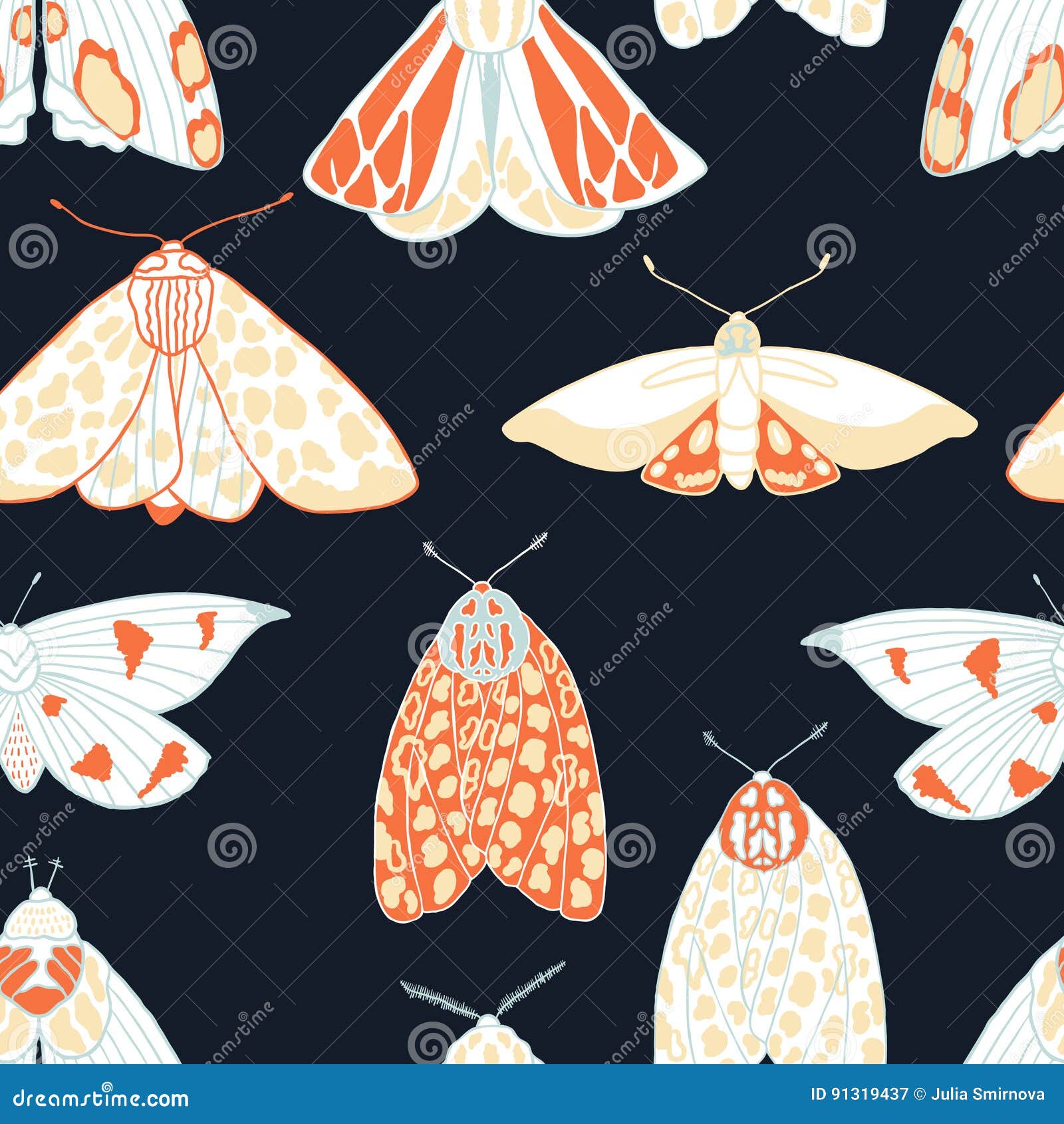 Summer Moth Seamless Pattern. Stock Illustration - Illustration of ...