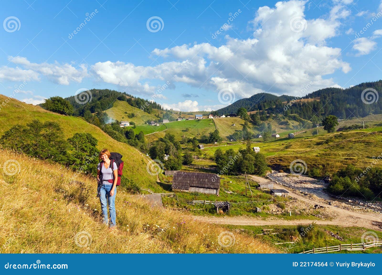 Summer Mountain Village Landscape Stock Photo - Image of grassland ...