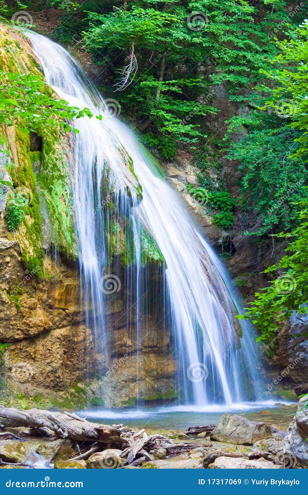 Summer mountain waterfall stock image. Image of brushwood - 17317069
