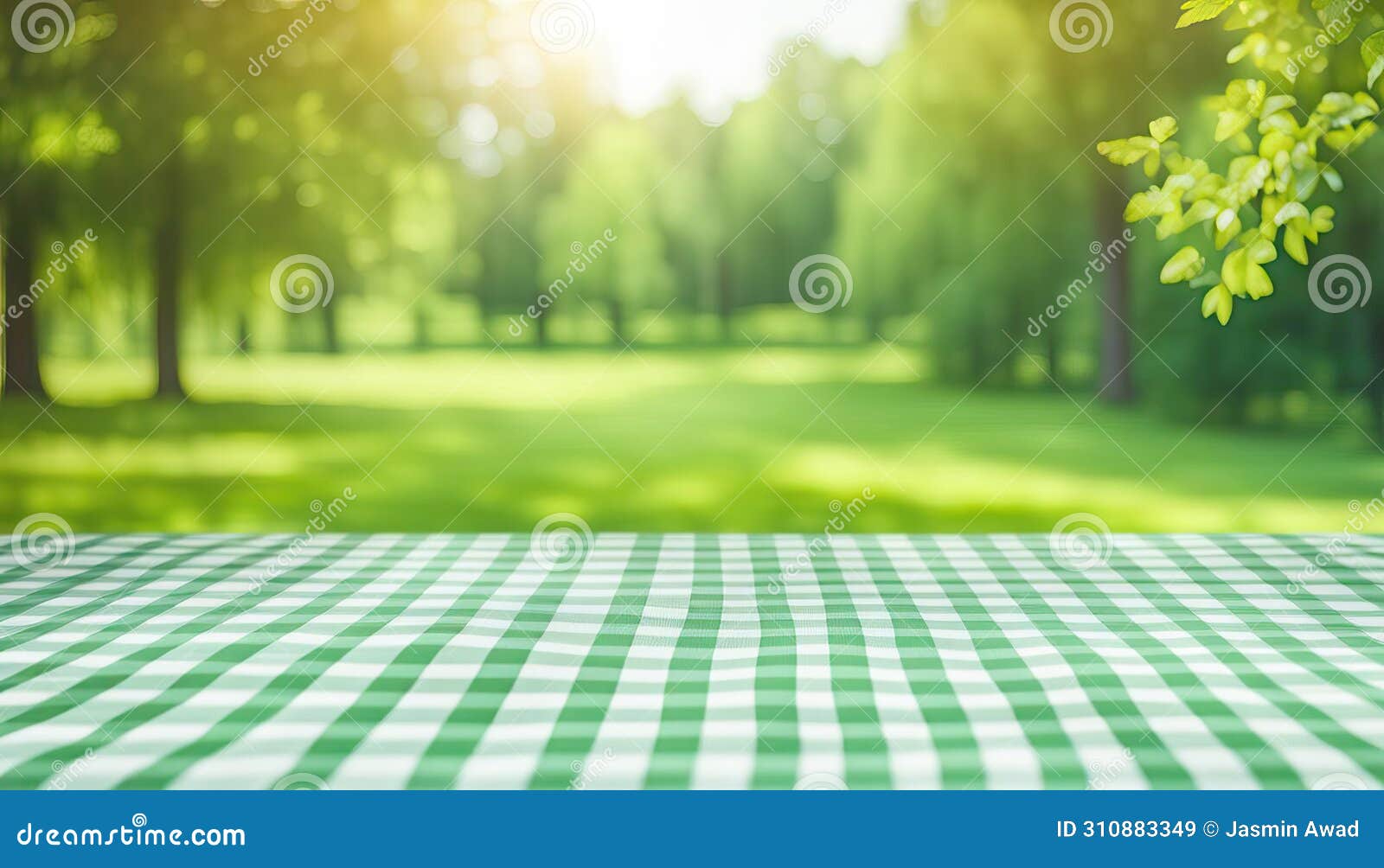 Summer Nature Backdrop with Copy Space on Picnic Table Stock ...