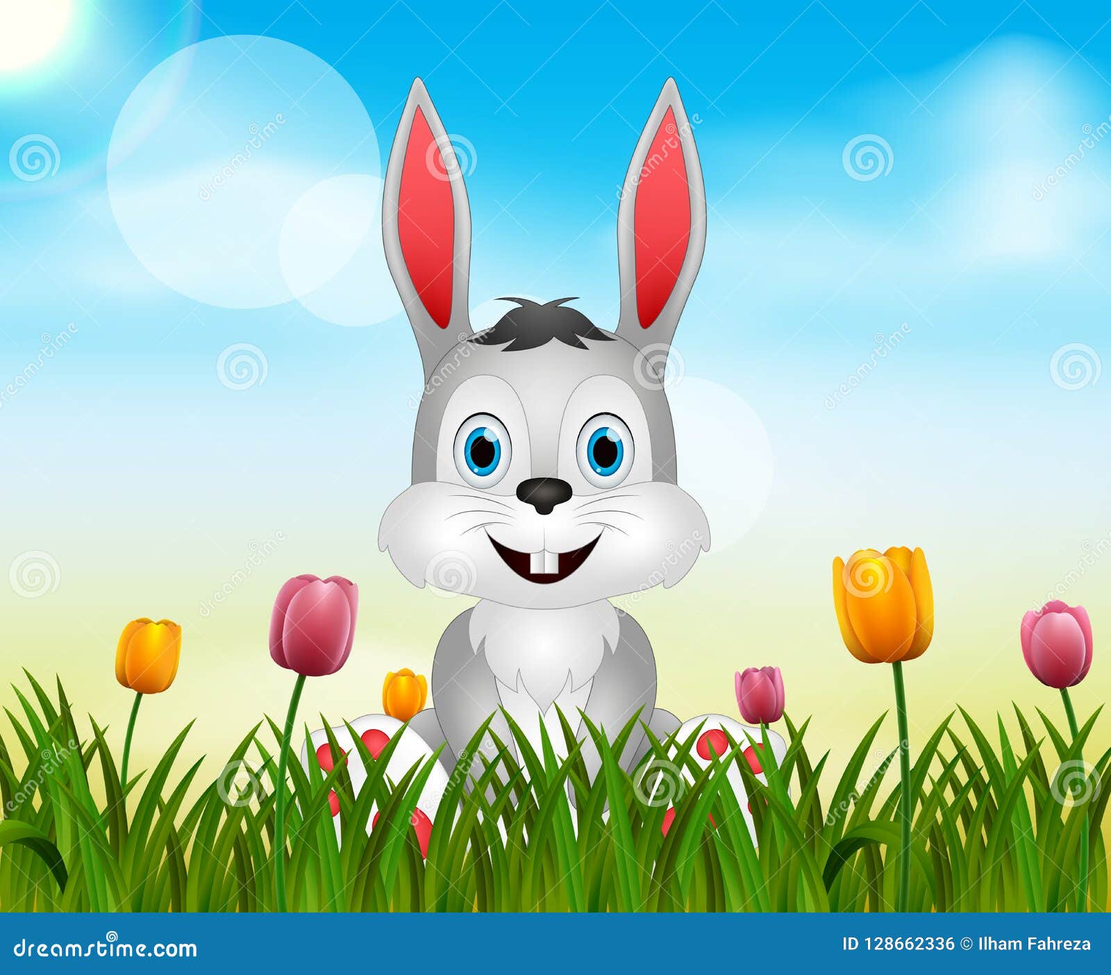 Summer Nature Background with Cute Rabbit Illustration Stock Vector ...