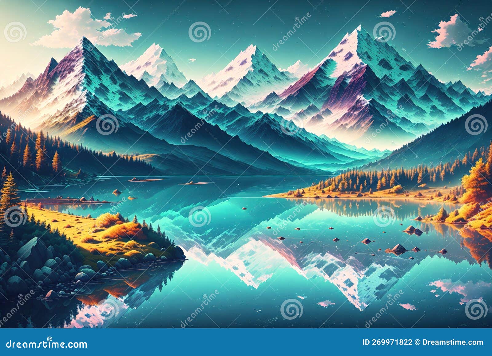 Summer Nature Landscape Background with Mountain Lake by AI Generated ...