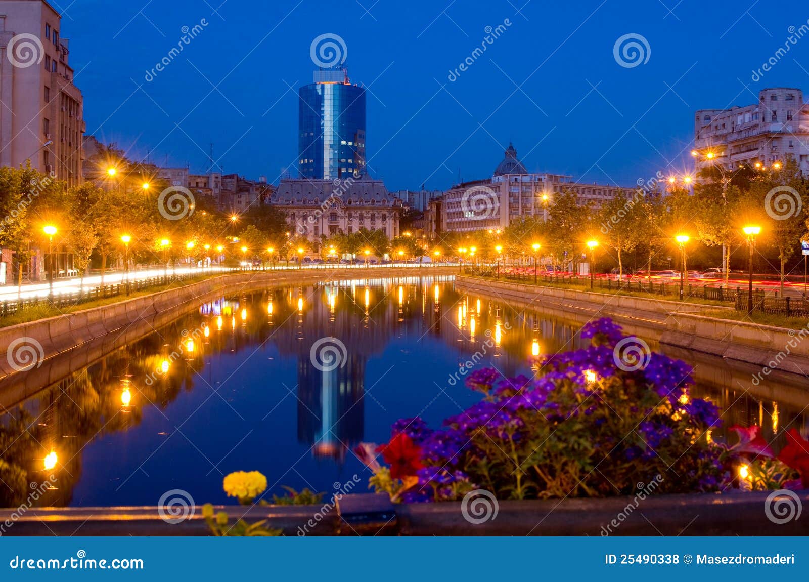 Summer night in Bucharest stock photo. Image of dambovita - 25490338