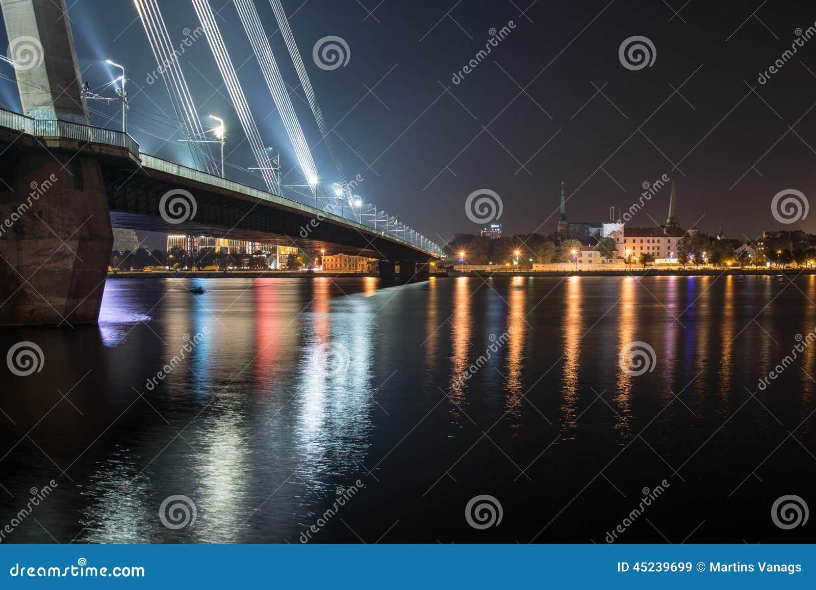 Summer Night City Light Reflections Over Water Stock Image - Image of ...
