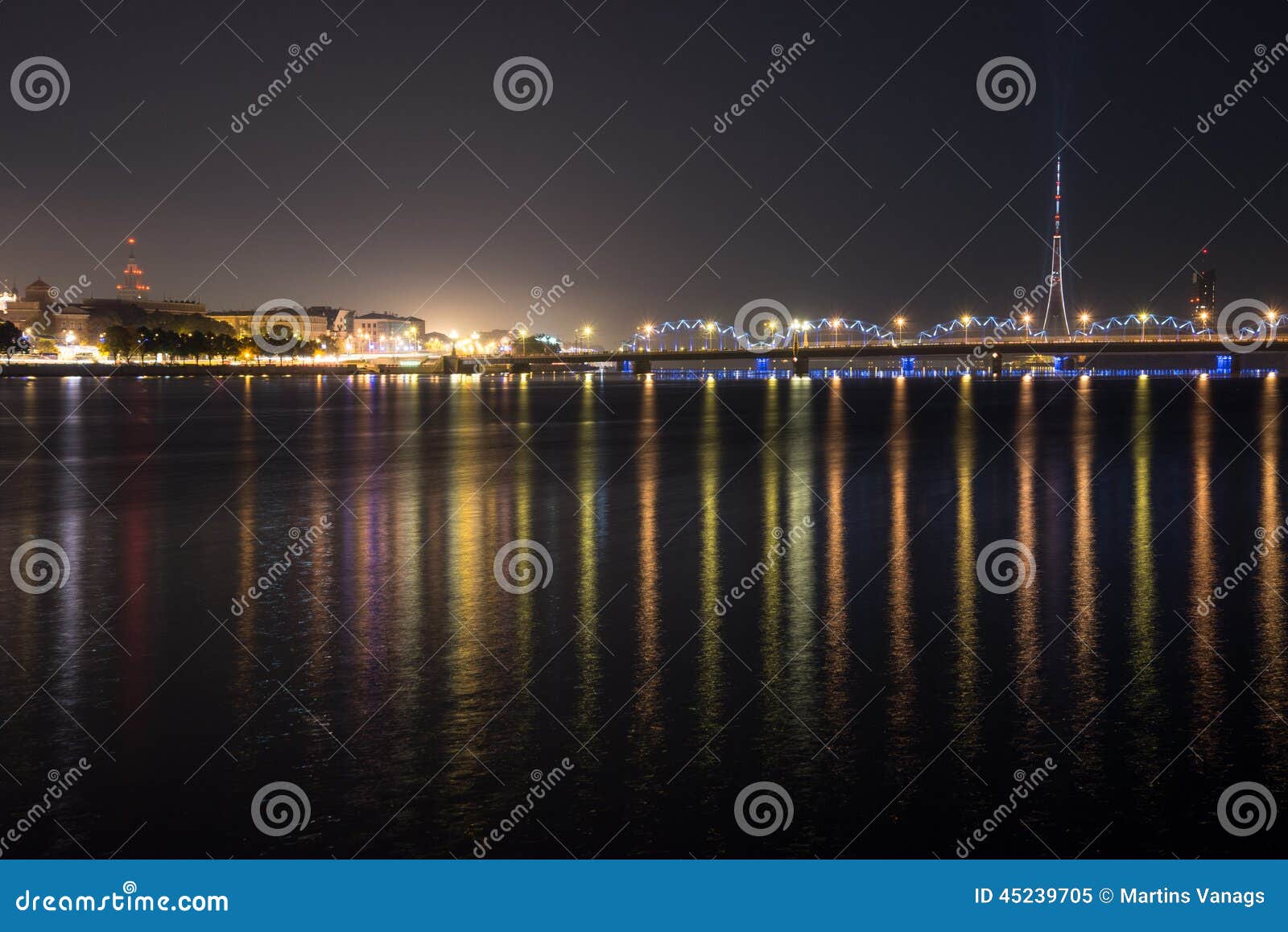 Summer Night City Light Reflections Over Water Stock Image - Image of ...