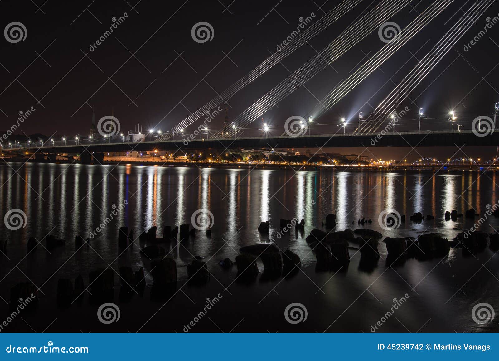 Summer Night City Light Reflections Over Water Stock Photo - Image of ...