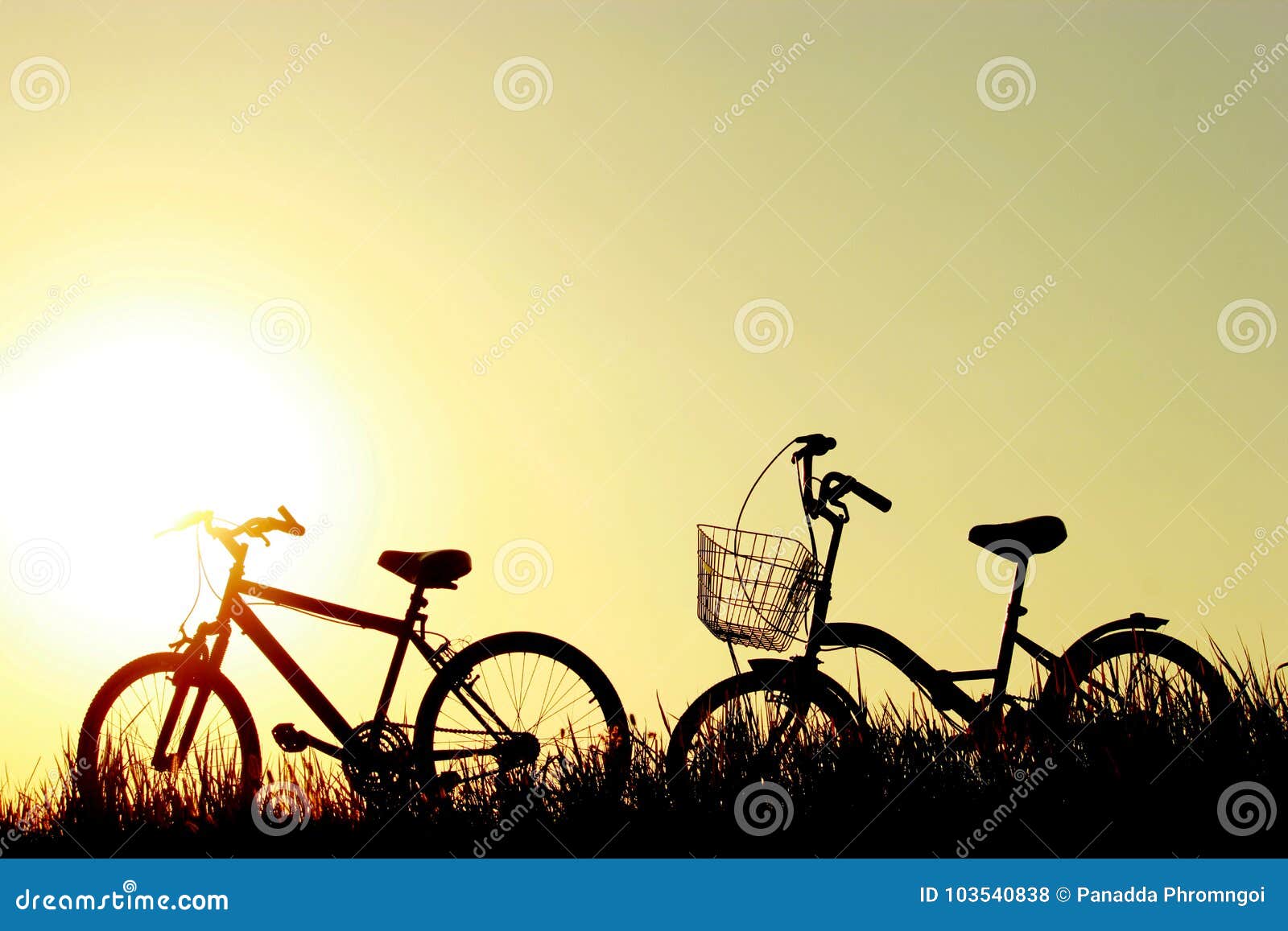 Bikes at sunset. stock photo. Image of bike, nature - 103540838