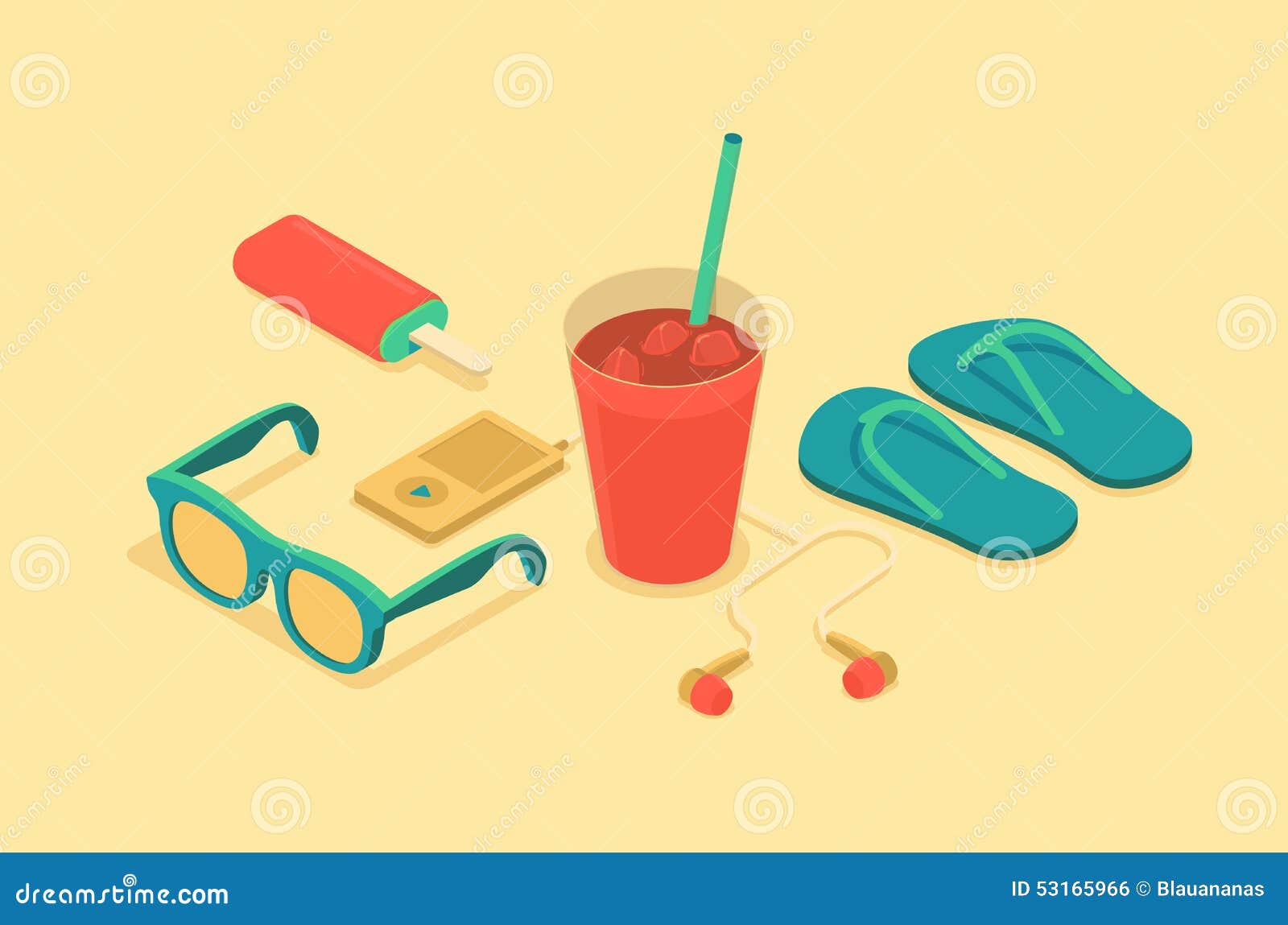 Summer objects stock vector. Illustration of sunglasses - 53165966