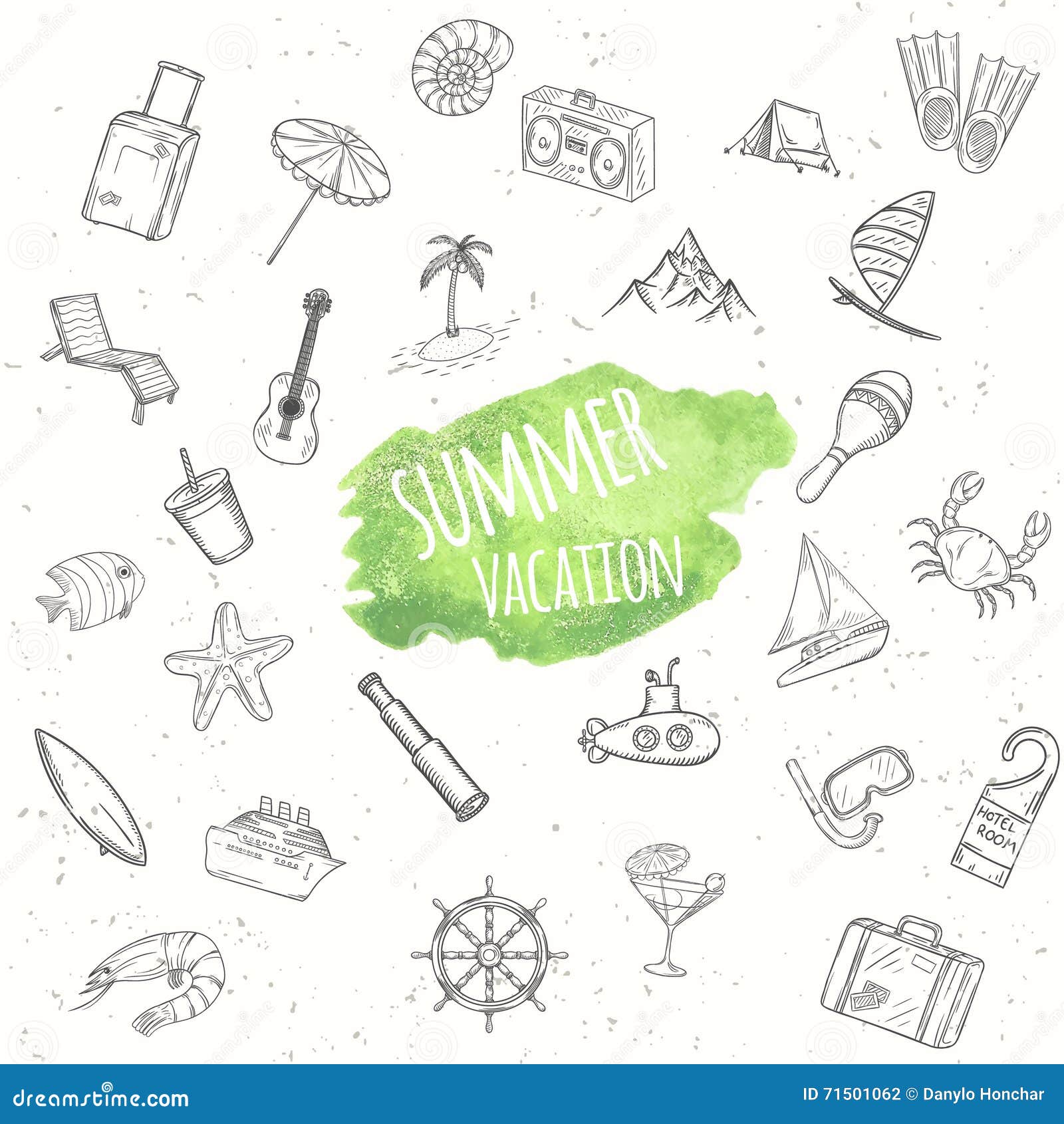 Summer Objects Set. Vacation Background Stock Vector - Illustration of ...