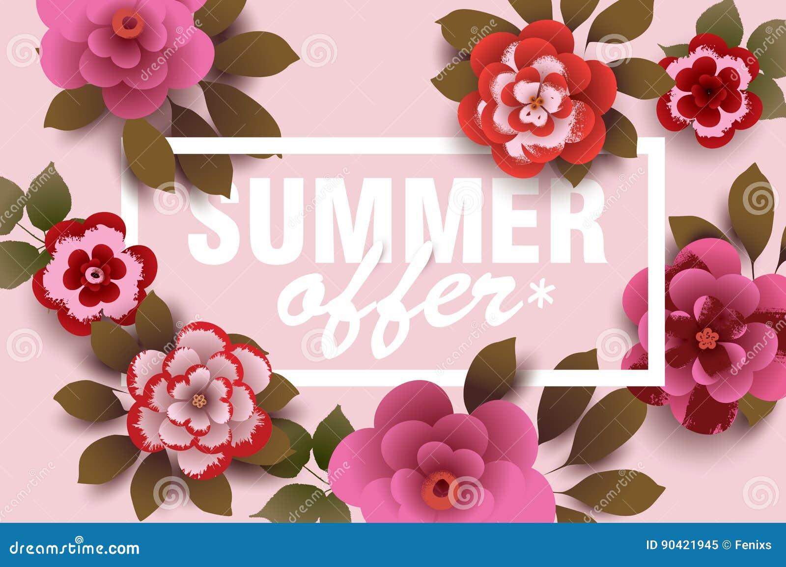 Summer Offer. Composition with Flowers and Leaves Stock Vector ...