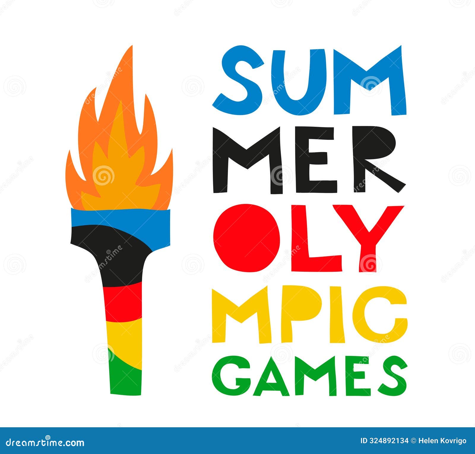 Summer Olympic Games Handwritten Lettering With Torch. Sticker, Label ... Summer Olympic Games Handwritten Lettering With Torch. Sticker, Label ...