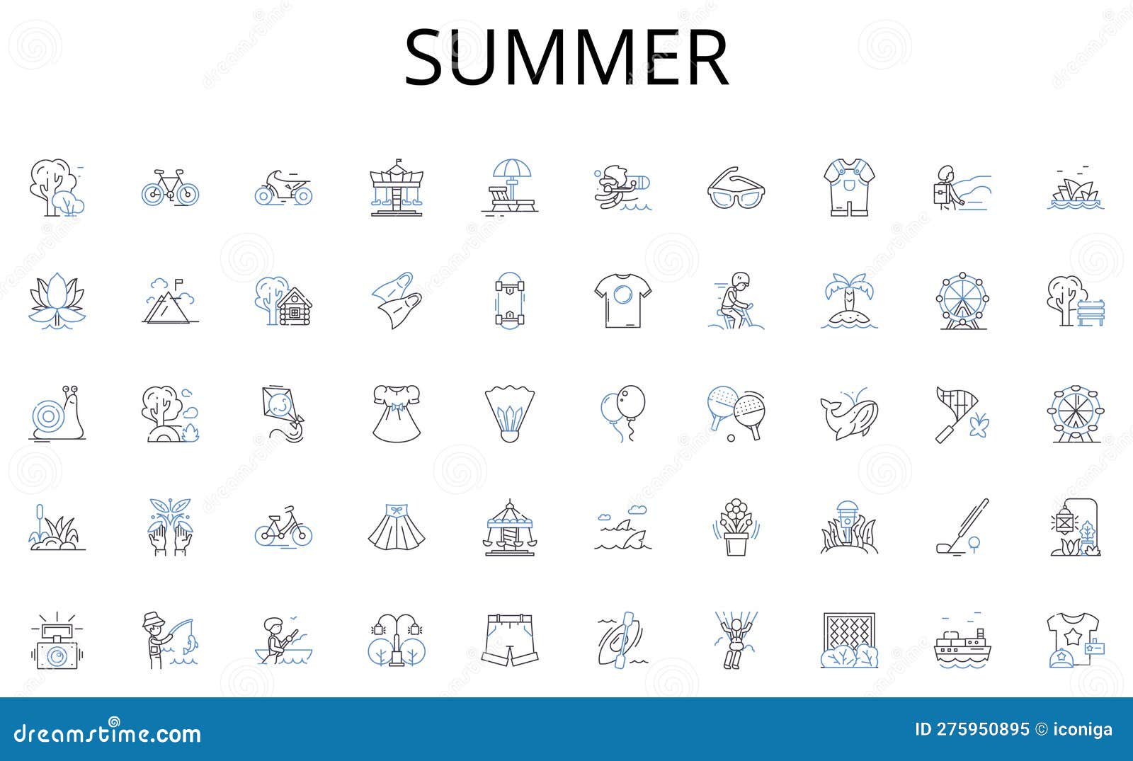 Summer Line Icons Collection Stocks Bonds Commodities Securities