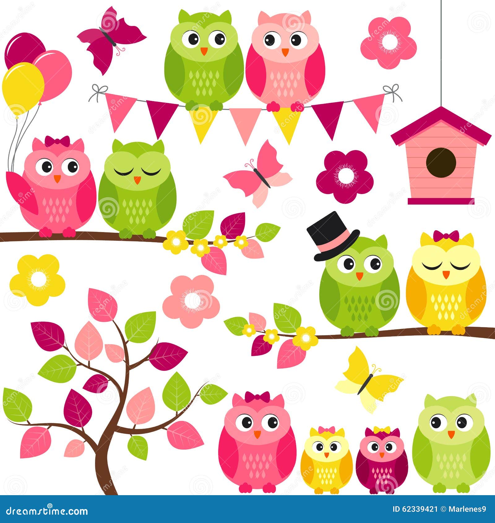 Summer Owls stock vector. Illustration of green, family - 62339421