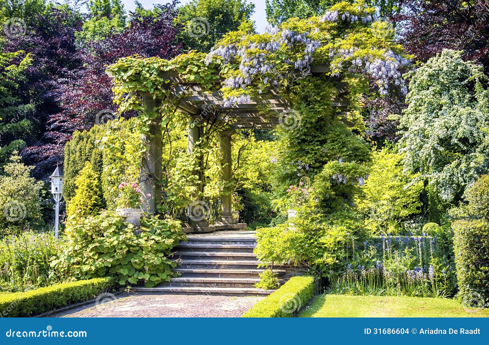 Summer park stock photo. Image of grass, terrace, gate - 31686604