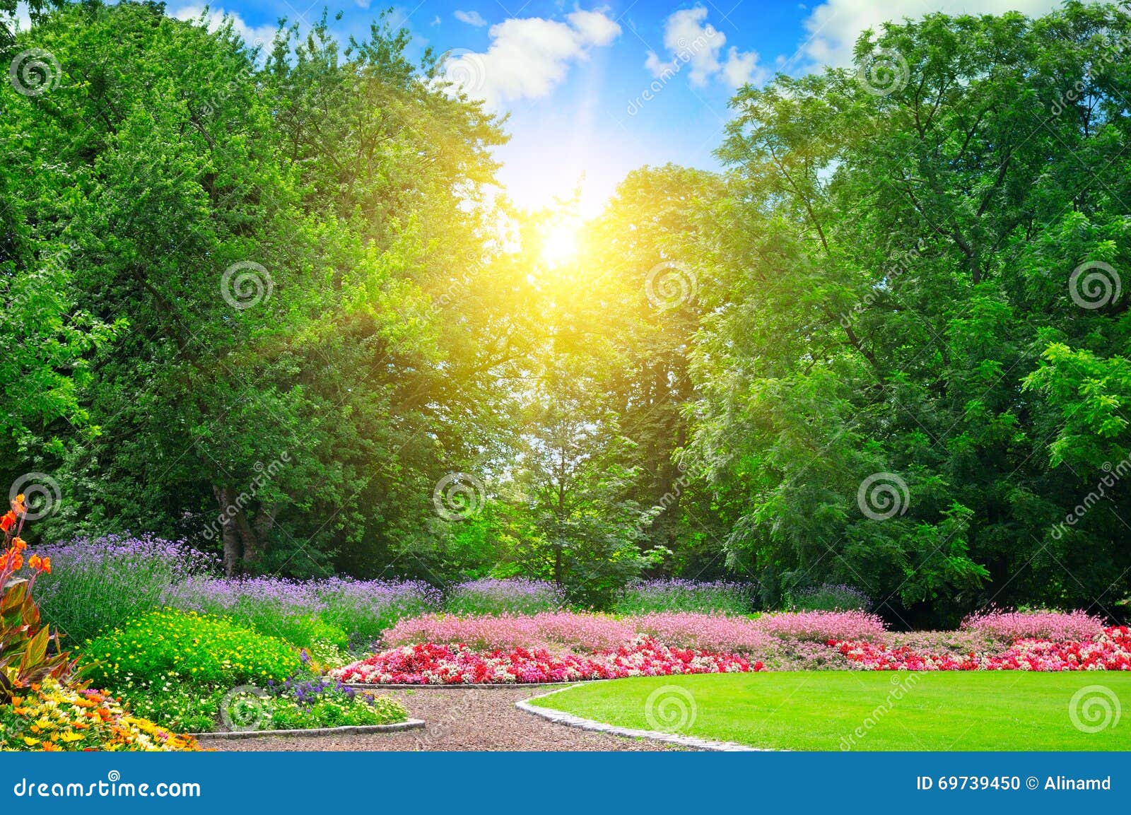 Summer Park with Flowerbeds Stock Photo - Image of flowers, floral ...