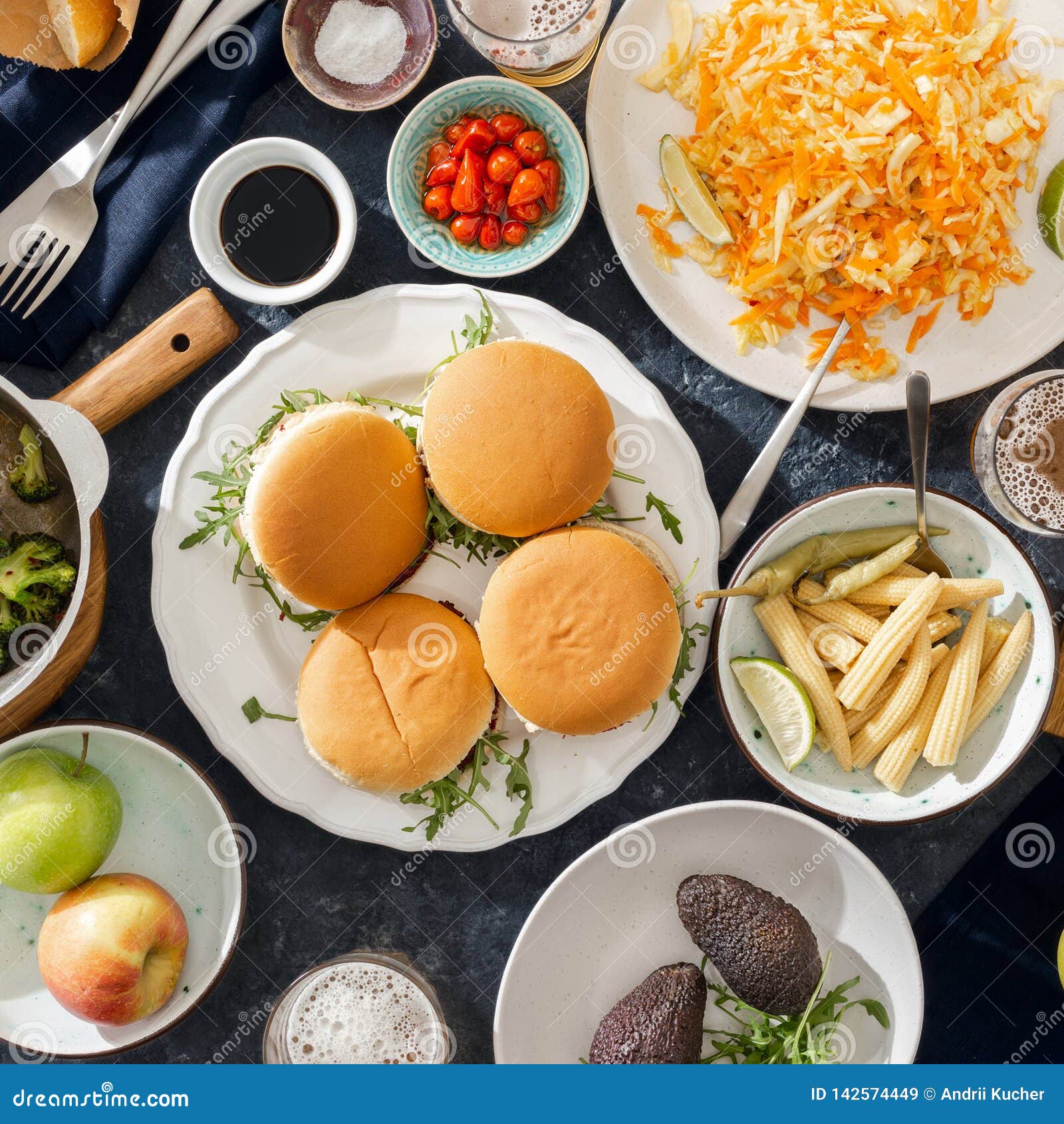 Top View Of Various Filipino Cuisine Dishes With Steamed Rice On A ...