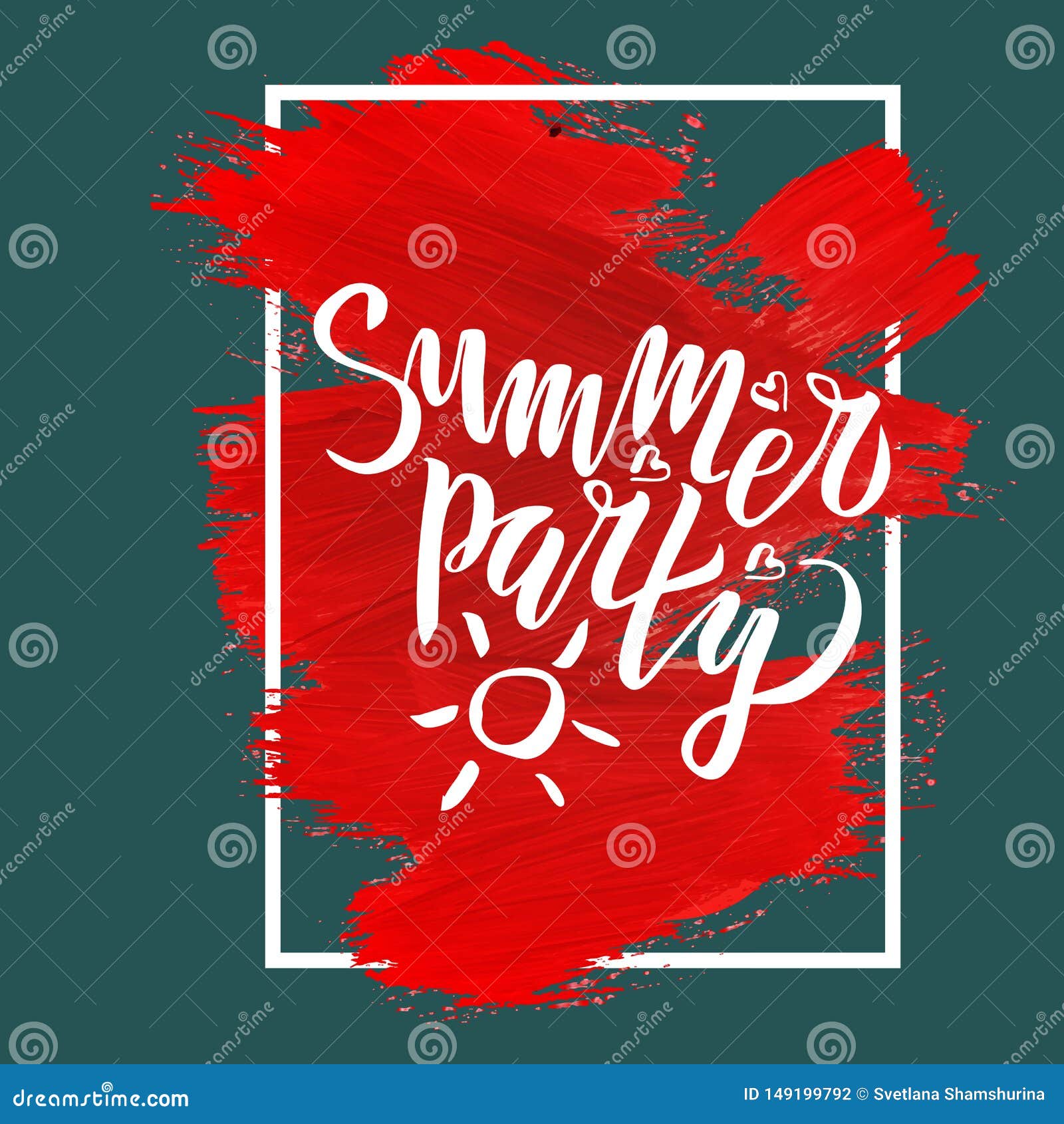 Summer Party Hand Drawn Lettering Phrase on Brush Strokes in the Frame ...