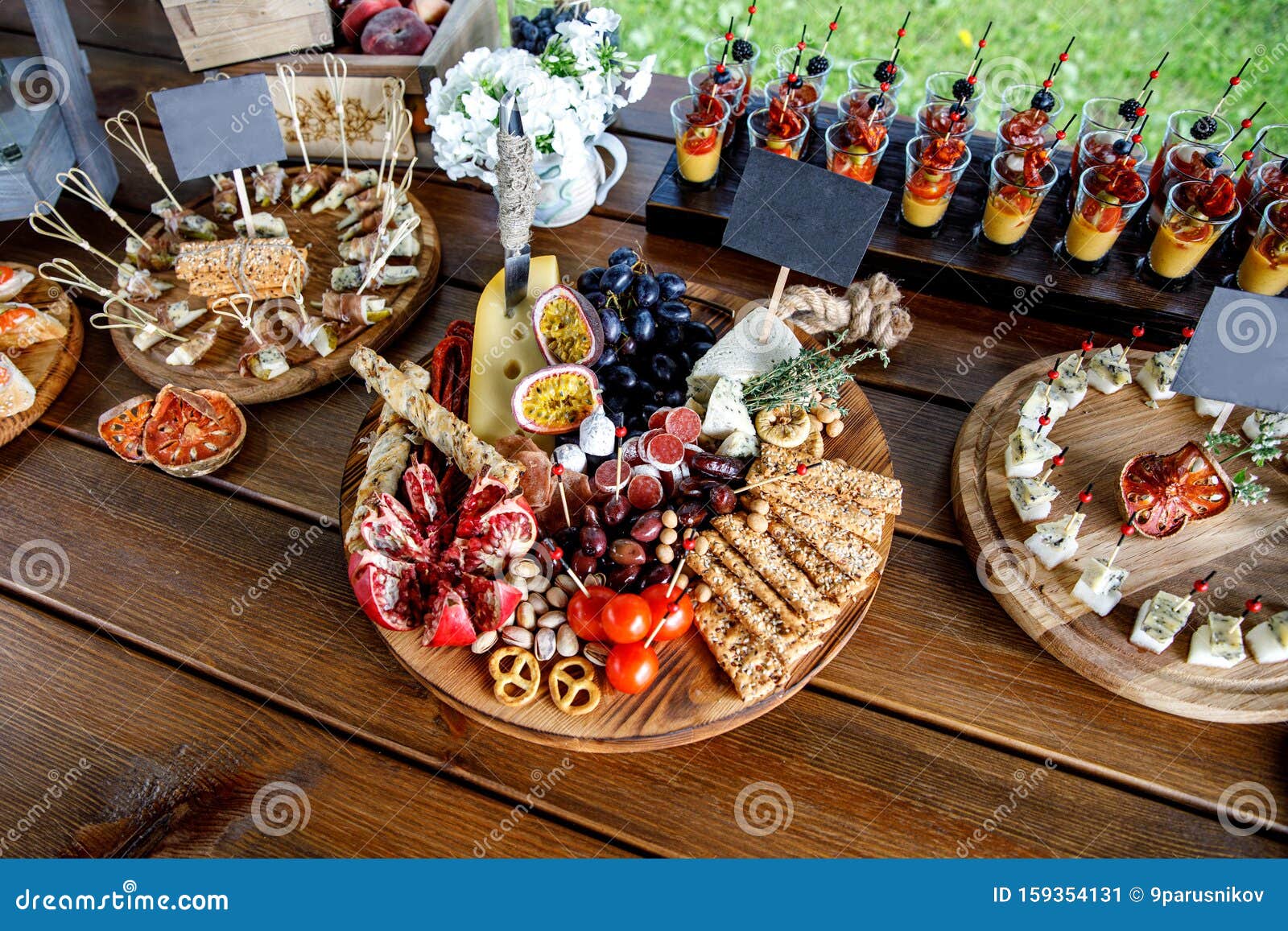 Summer Party Snacks on Wooden Table. Stock Image - Image of summer ...