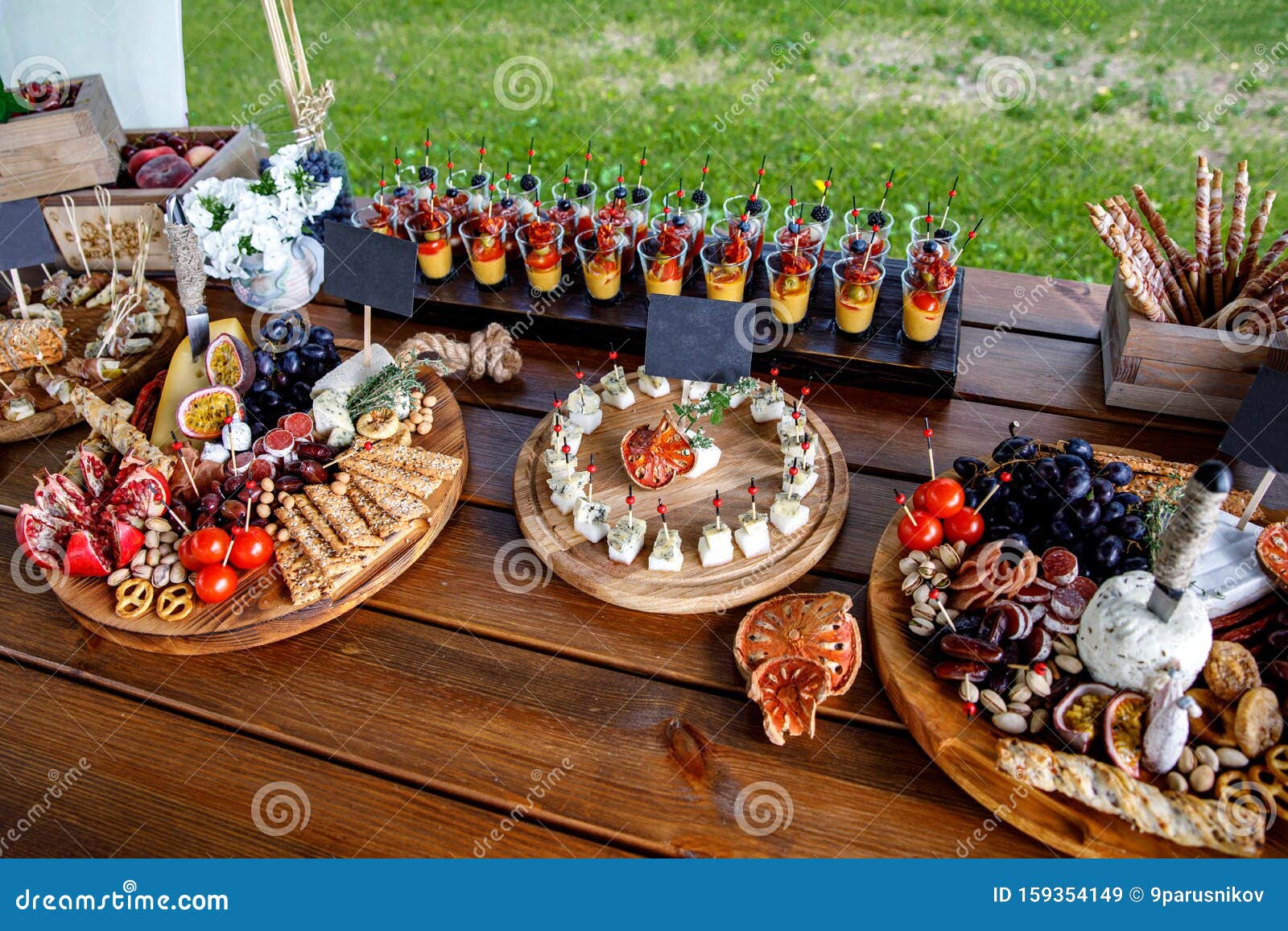 Summer Party Snacks on Wooden Table Stock Image - Image of greek ...