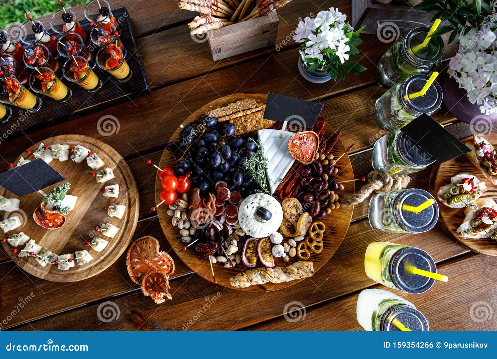 Summer Party Snacks on Wooden Table Stock Photo - Image of dinner ...