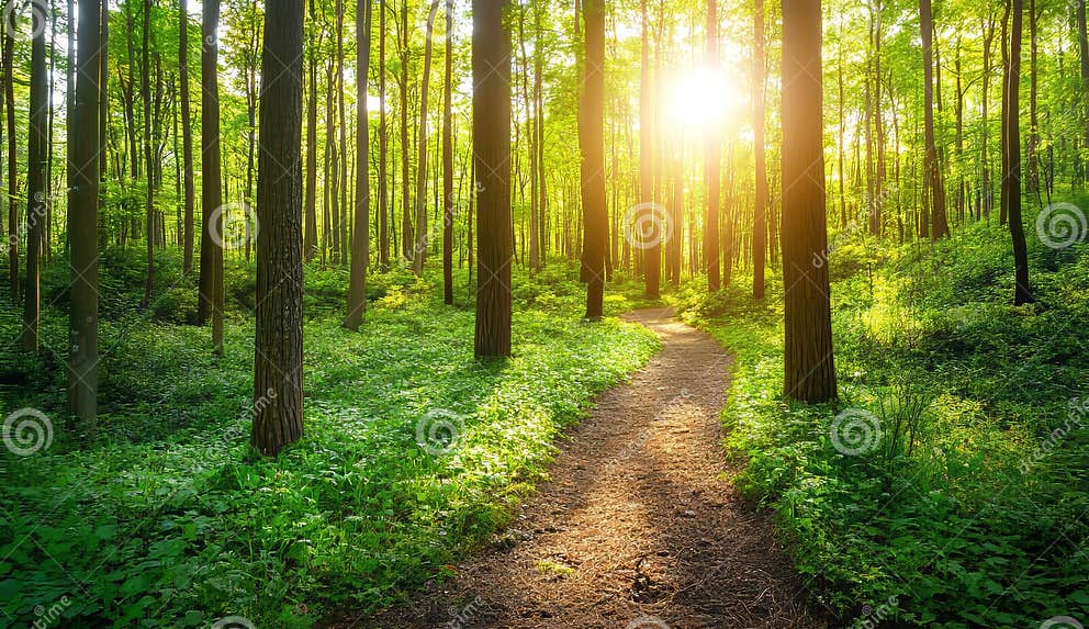 Summer Pathway in a Deciduous Park. Stock Image - Image of nature ...