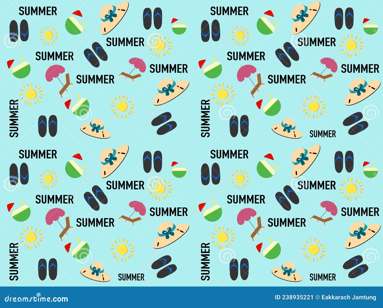 Summer Pattern Picture on Blue Background Stock Illustration ...