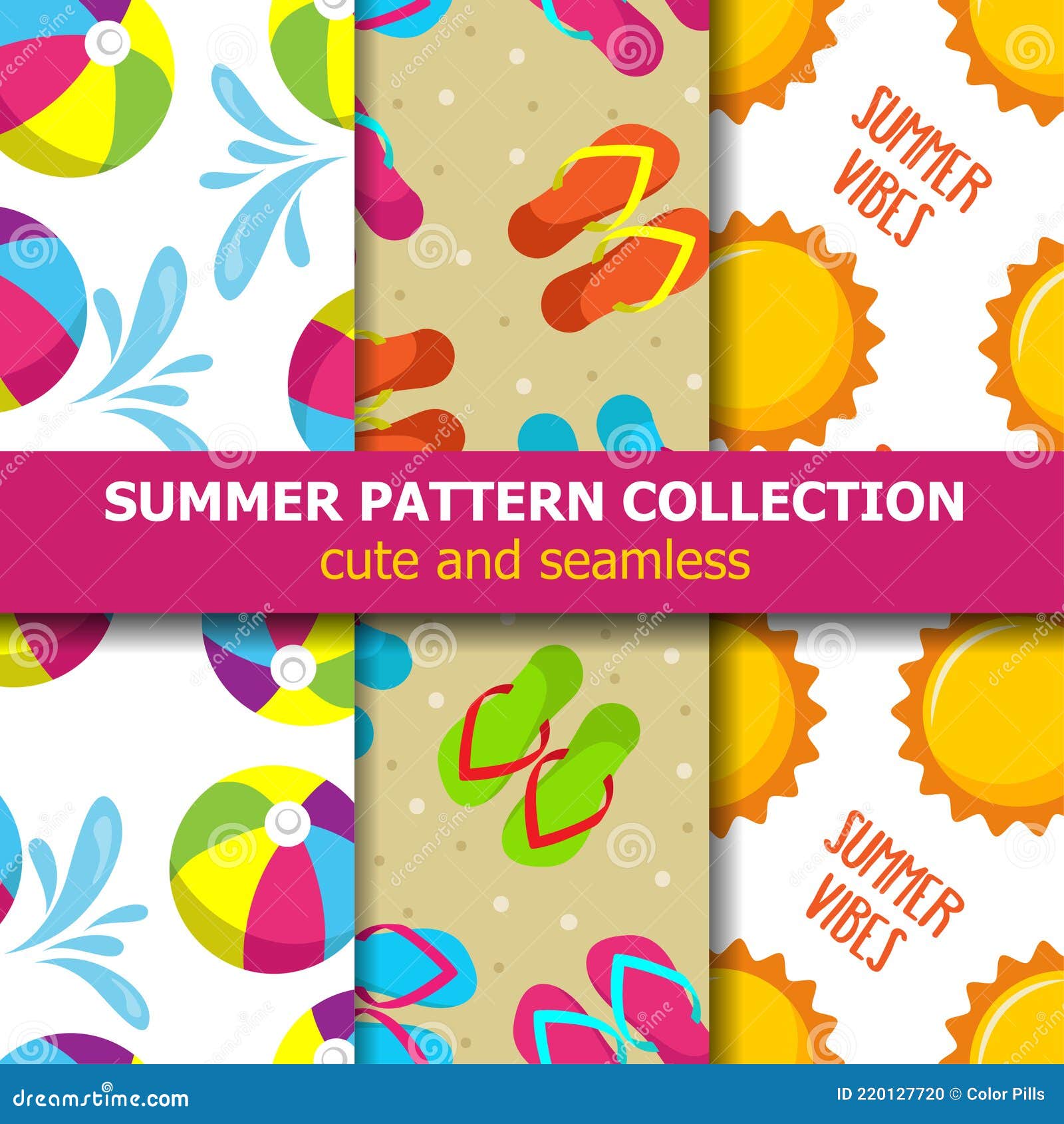 Summer Pattern Collection. Beach Theme Stock Vector - Illustration of ...